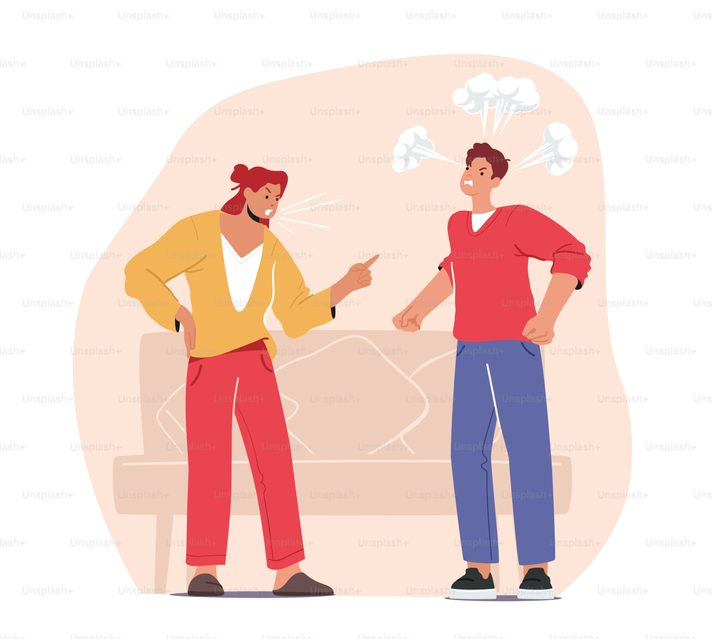 Family Quarrel Concept. Young Married Couple Quarreling. Man and Woman ...