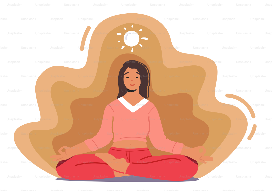 Woman Meditating Sitting in Lotus Posture. Relaxed Female Character ...