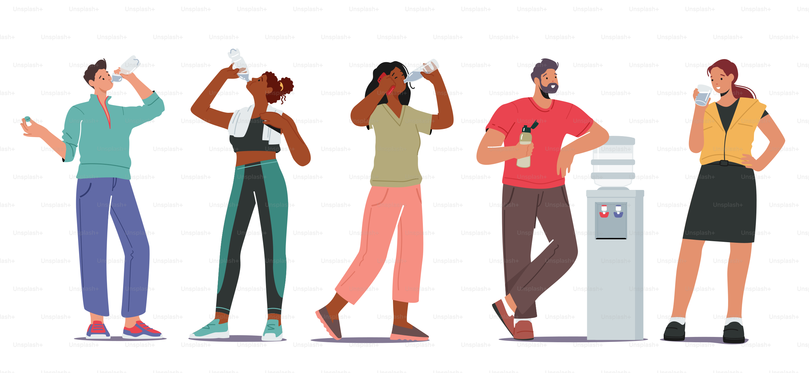 Foto Las personas sedientas beben agua dulce Concept. Personajes ...