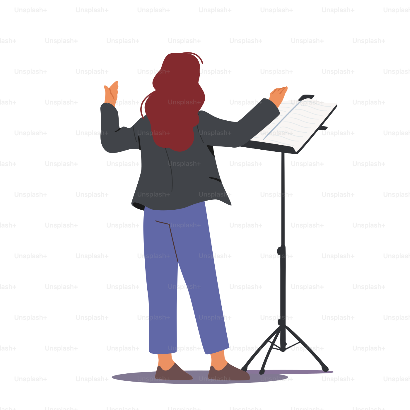 Conductor Character Perform on Stage Directing with Notebook and ...