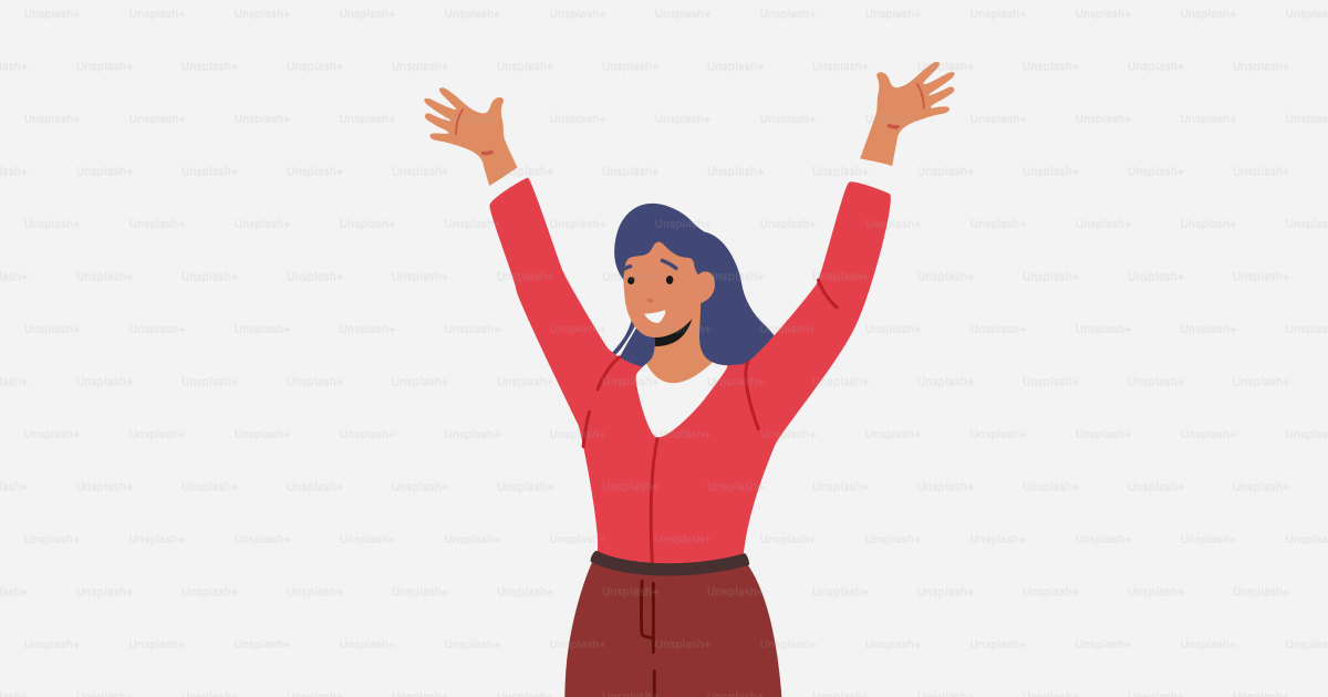 Happy Female Character Waving Hands. Woman Say Hello, Celebrate Success ... Happy Female Character Waving Hands. Woman Say Hello, Celebrate Success ...