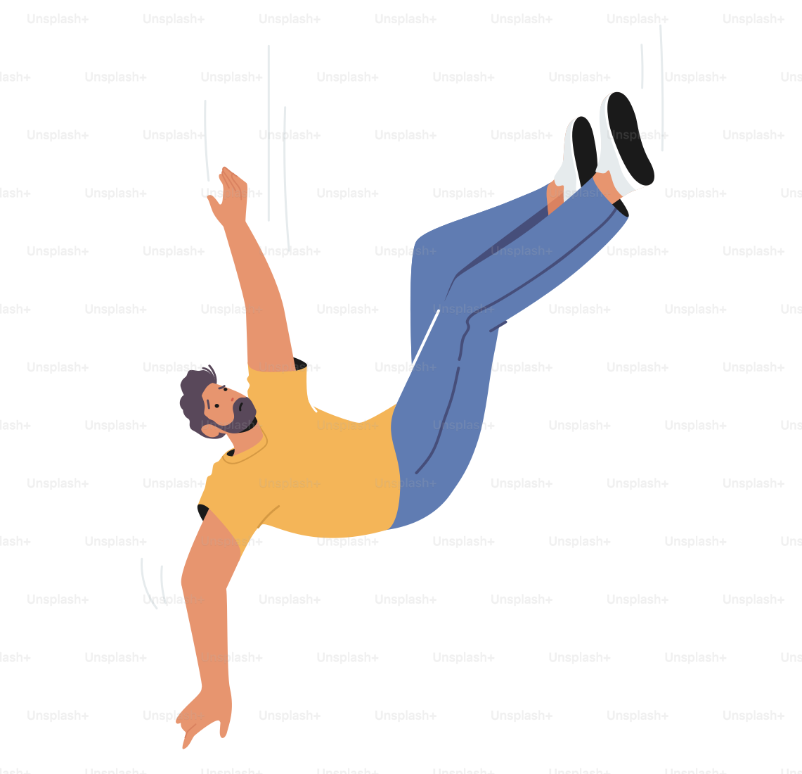 Scared Male Character Failure, Jumping Down Isolated on White ...