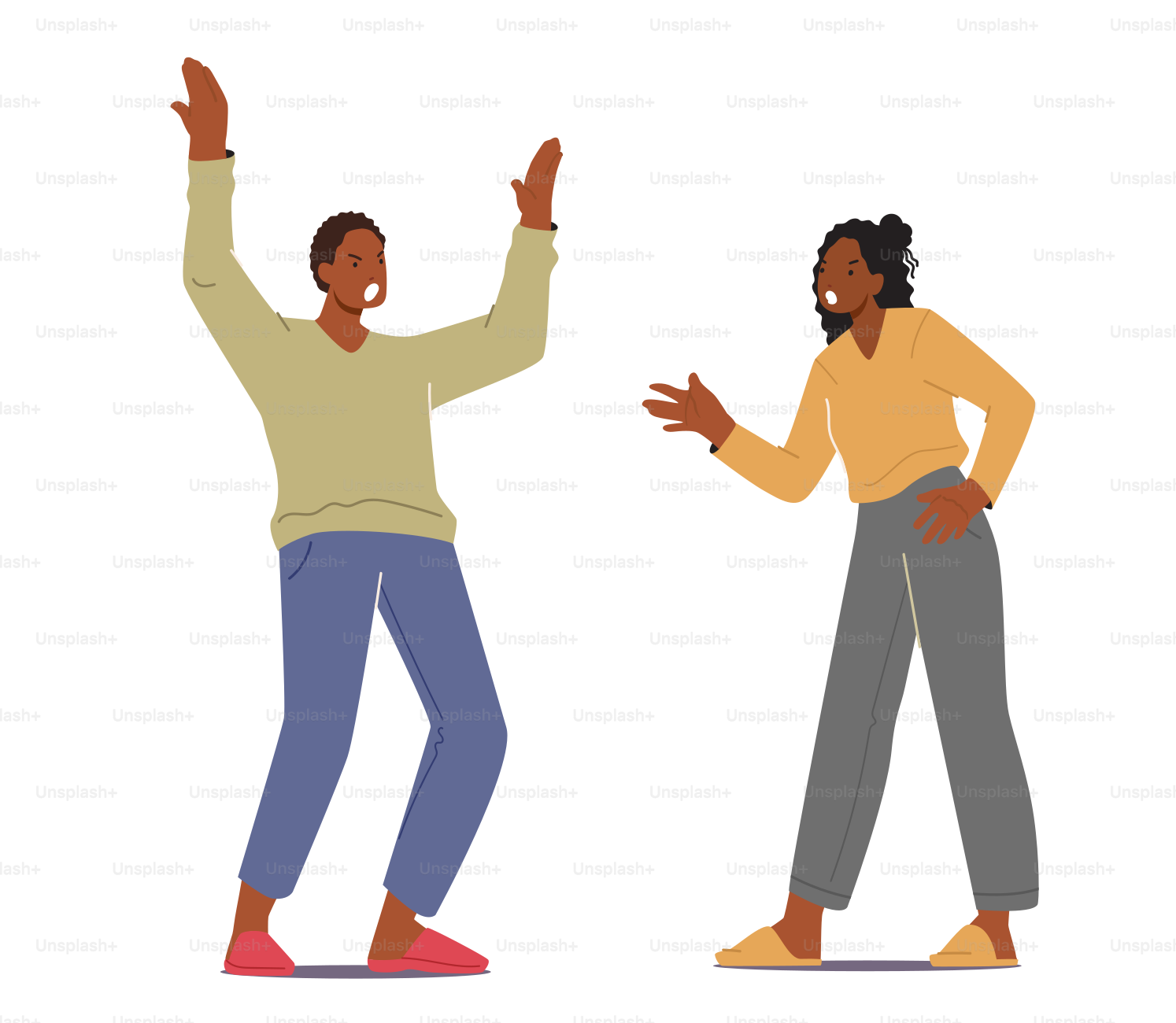 Conceito de Briga Familiar. Jovem casal africano casado lutando. Homem ...