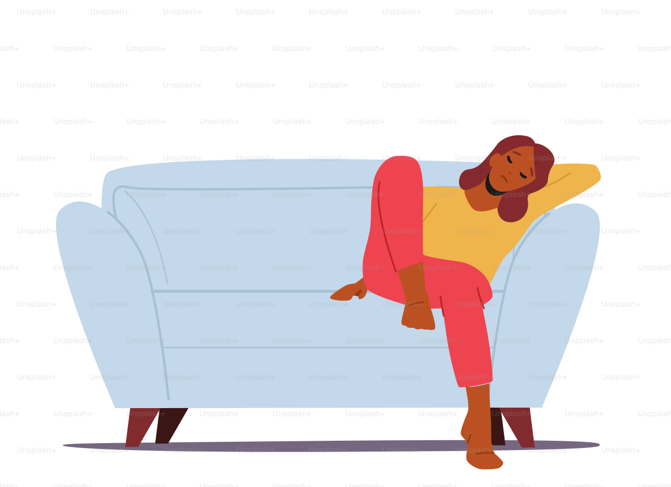 Tired African Woman Sitting on Sofa with Closed Eyes, Sleep or Nap ...