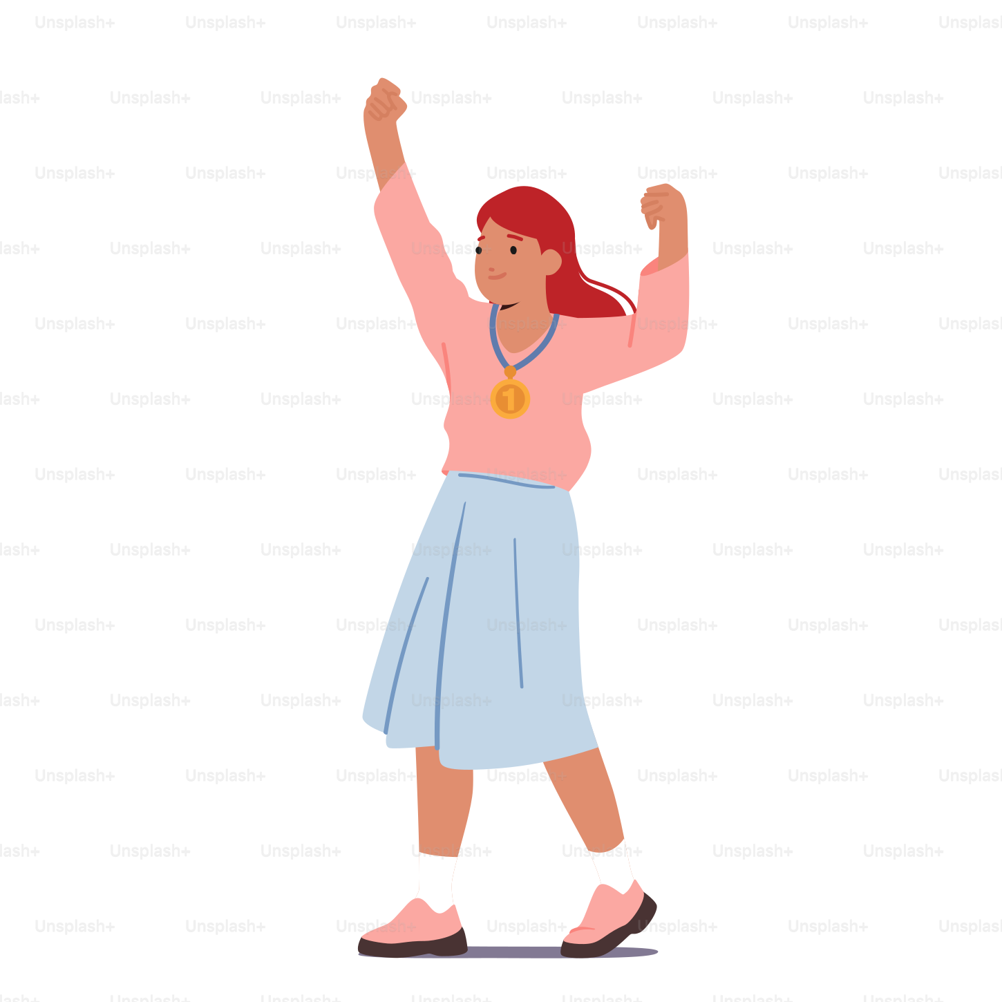 Child Celebrating Victory. Cute Girls Receiving First Place Trophy ...