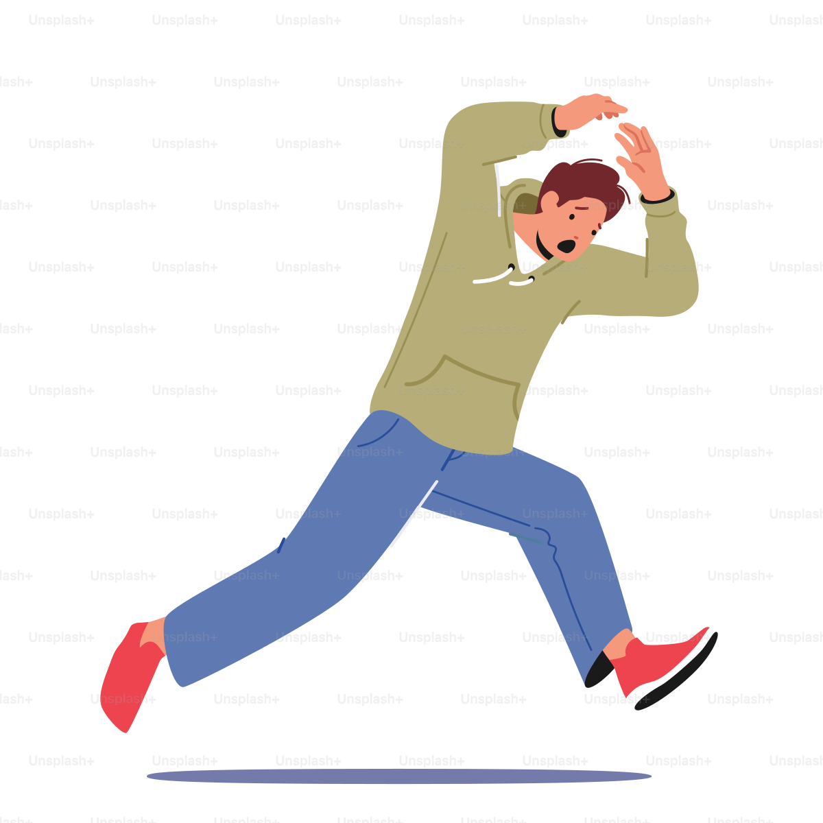 Scared Male Character Run with Raised Hands Afraid of Something ...