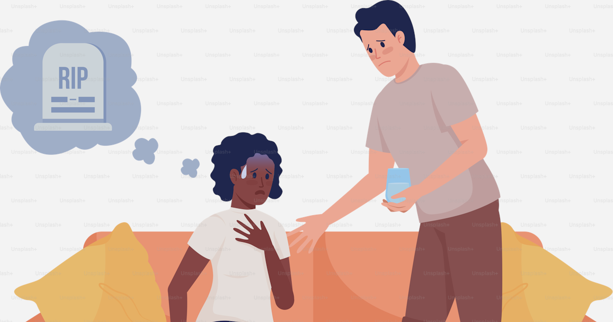 죽음 공포증과 공포 세미 플랫 컬러 벡터 문자 포즈를 취하는 인물 흰색에 전신 사람들 웹 그래픽 디자인 및 애니메이션을 위한 간단한 만화 스타일 일러스트레이션입니다