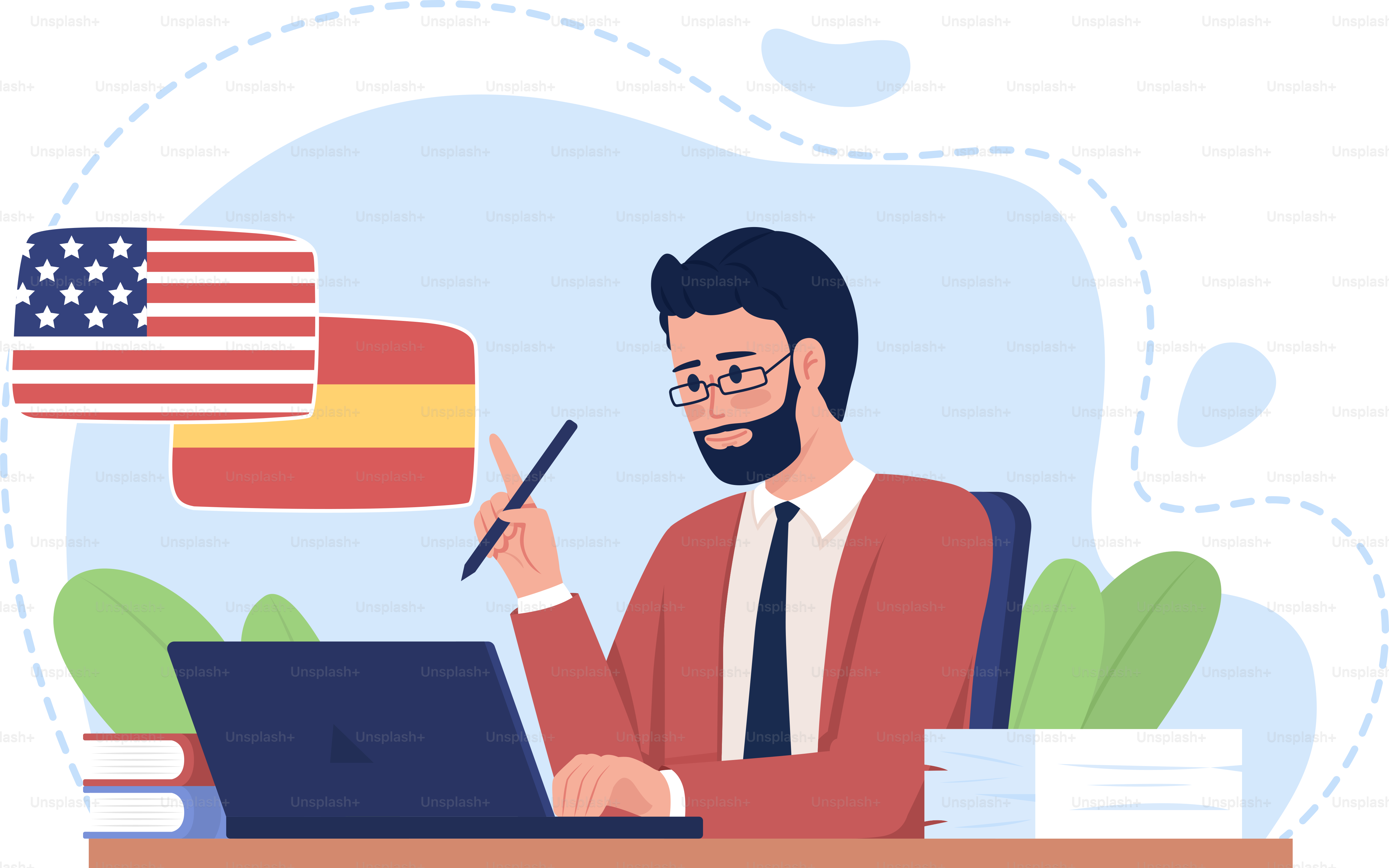 Traducción español a inglés americano Ilustración aislada vectorial 2D ...