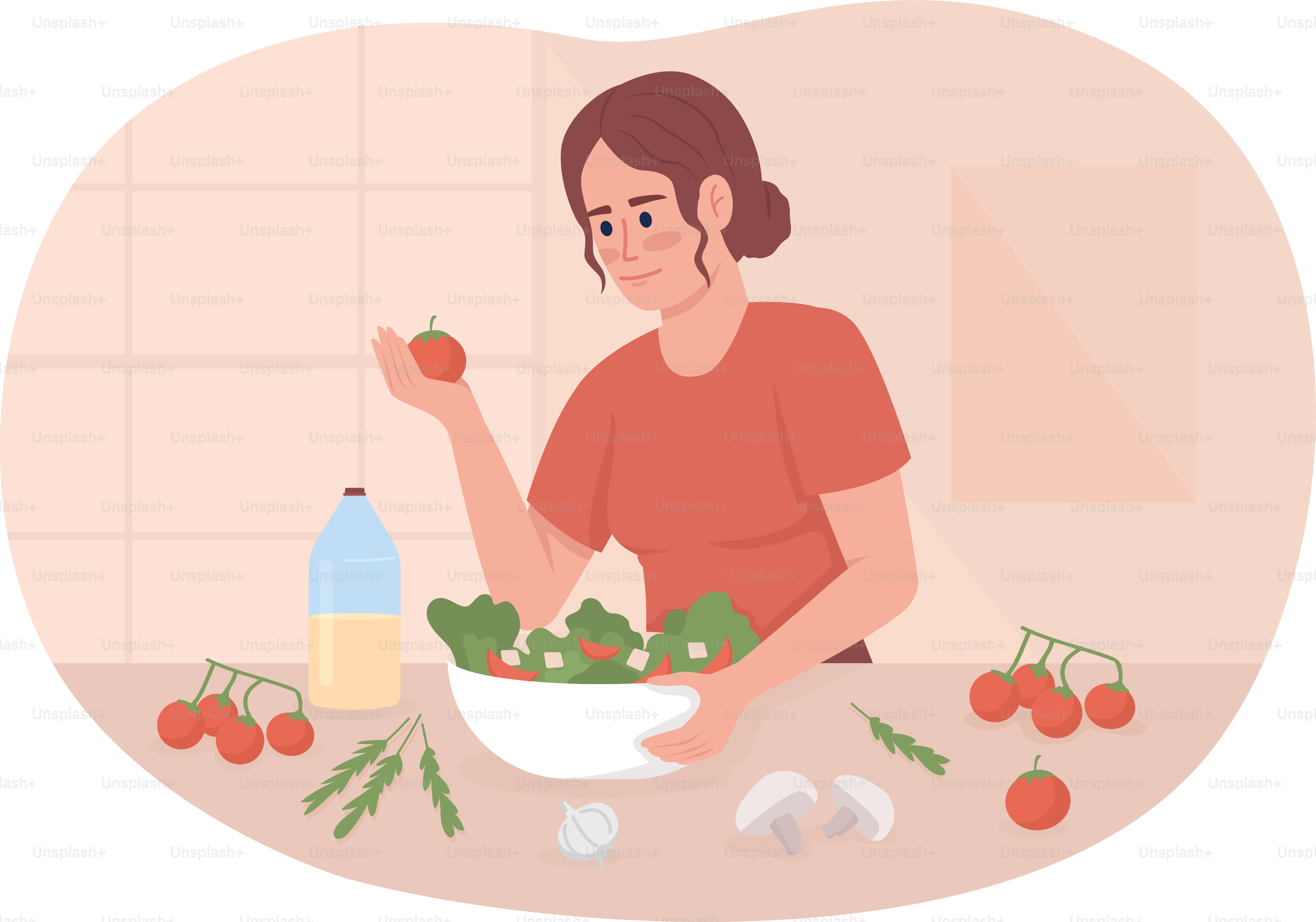 Making salad with fresh vegetables and mayonnaise 2D vector isolated ...