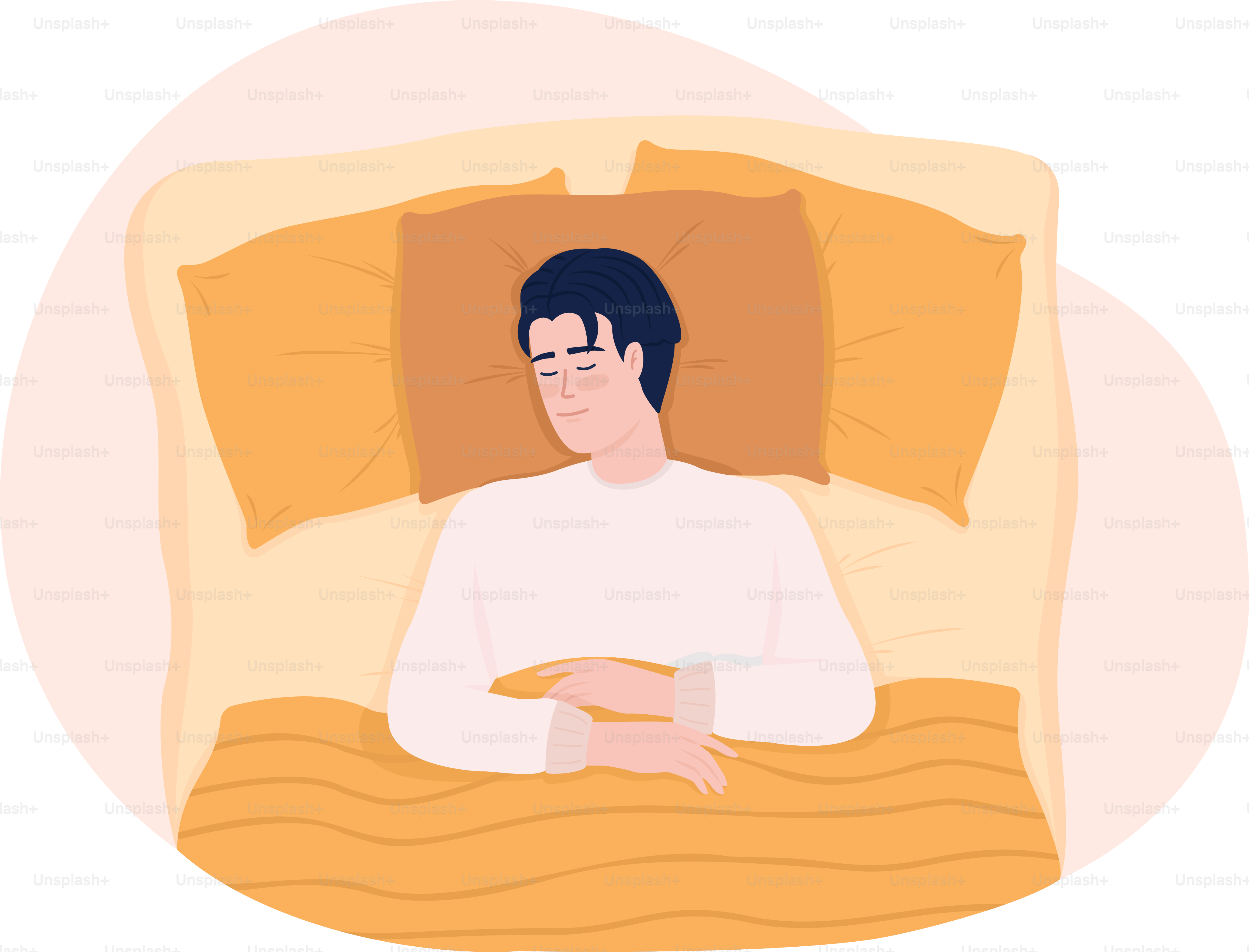 Sleep on back in relaxed position 2D vector isolated illustration. Man ...