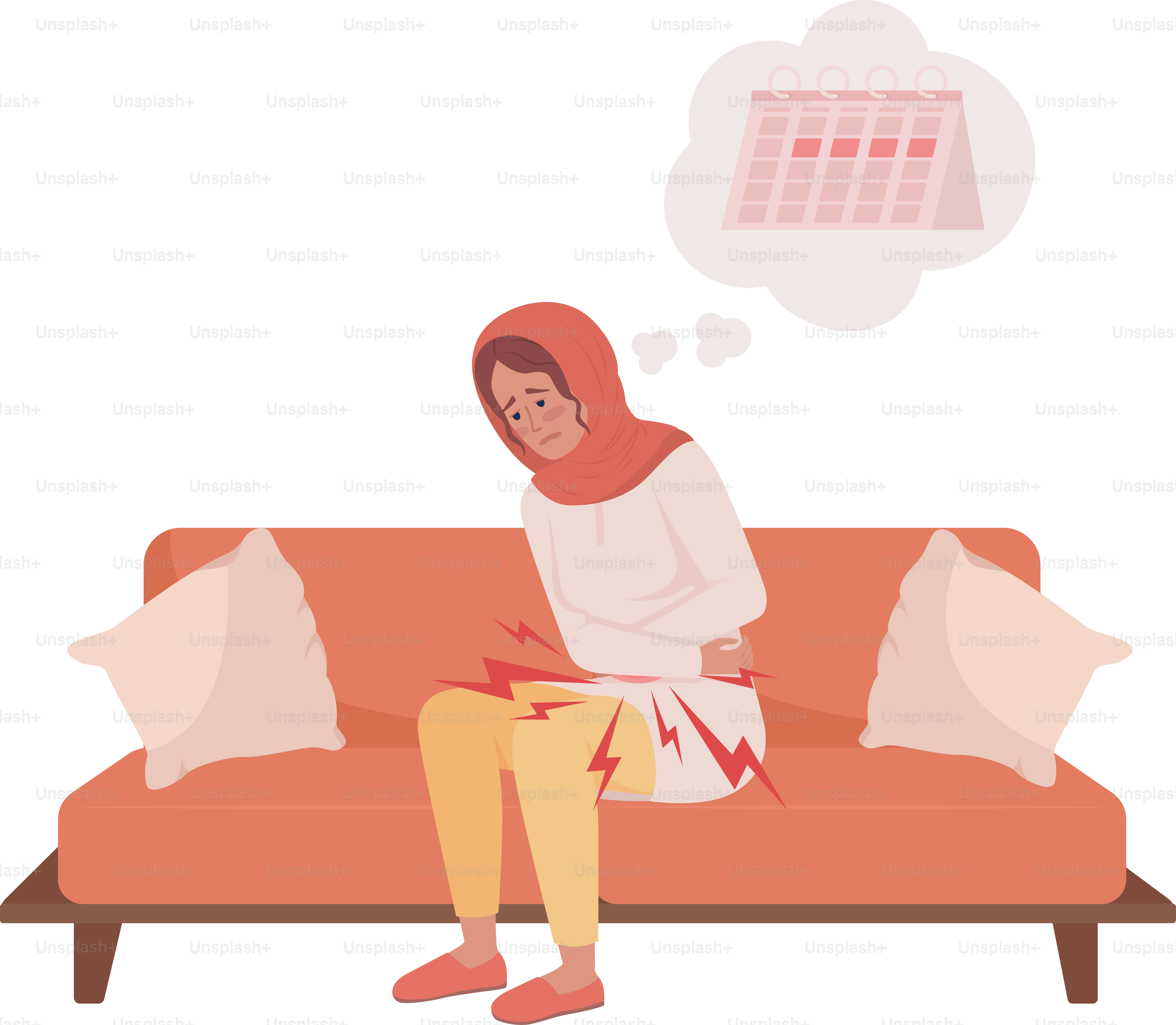 Young woman with painful periods semi flat color vector character ...