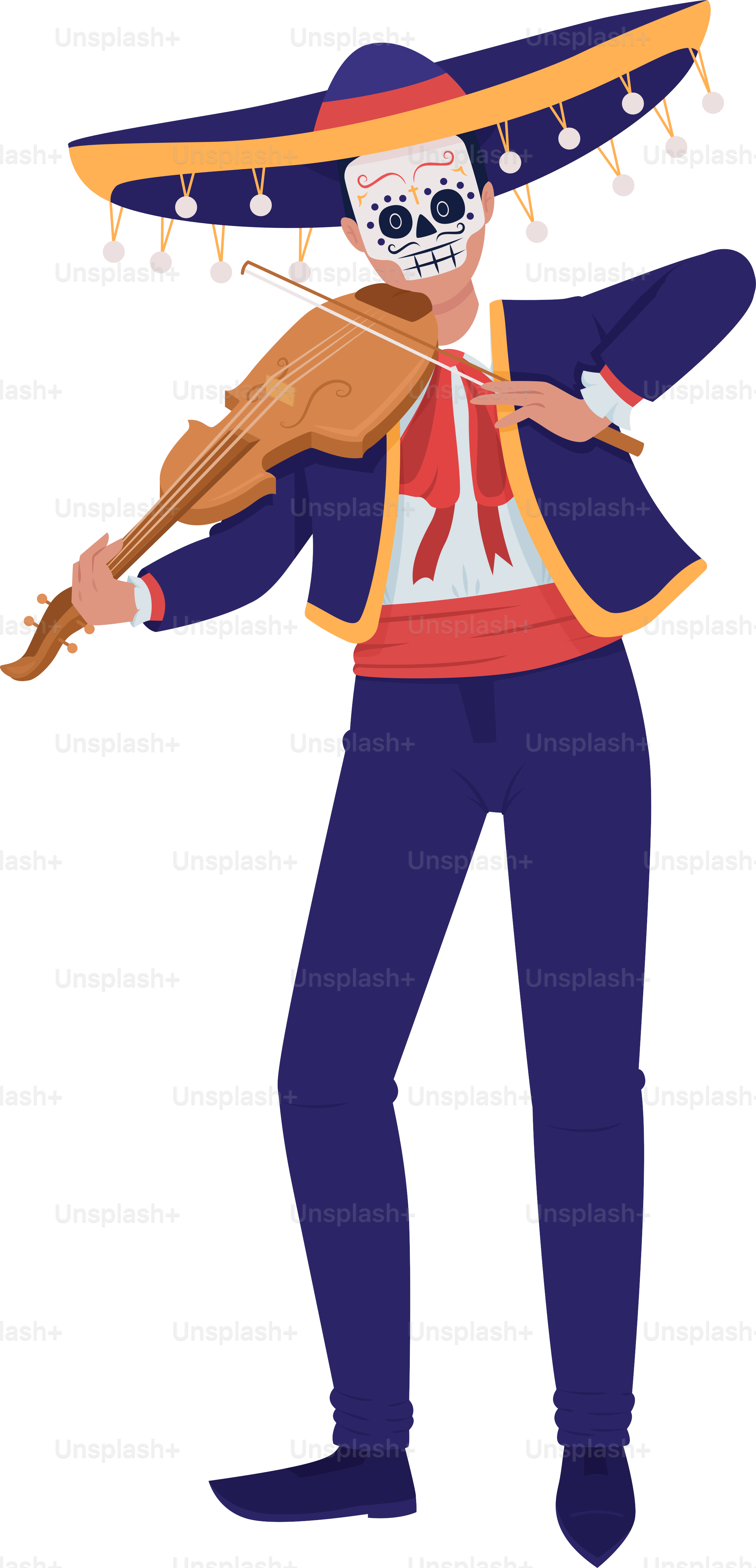 Músico mexicano con violín semi plano color vectorial carácter. Figura ...