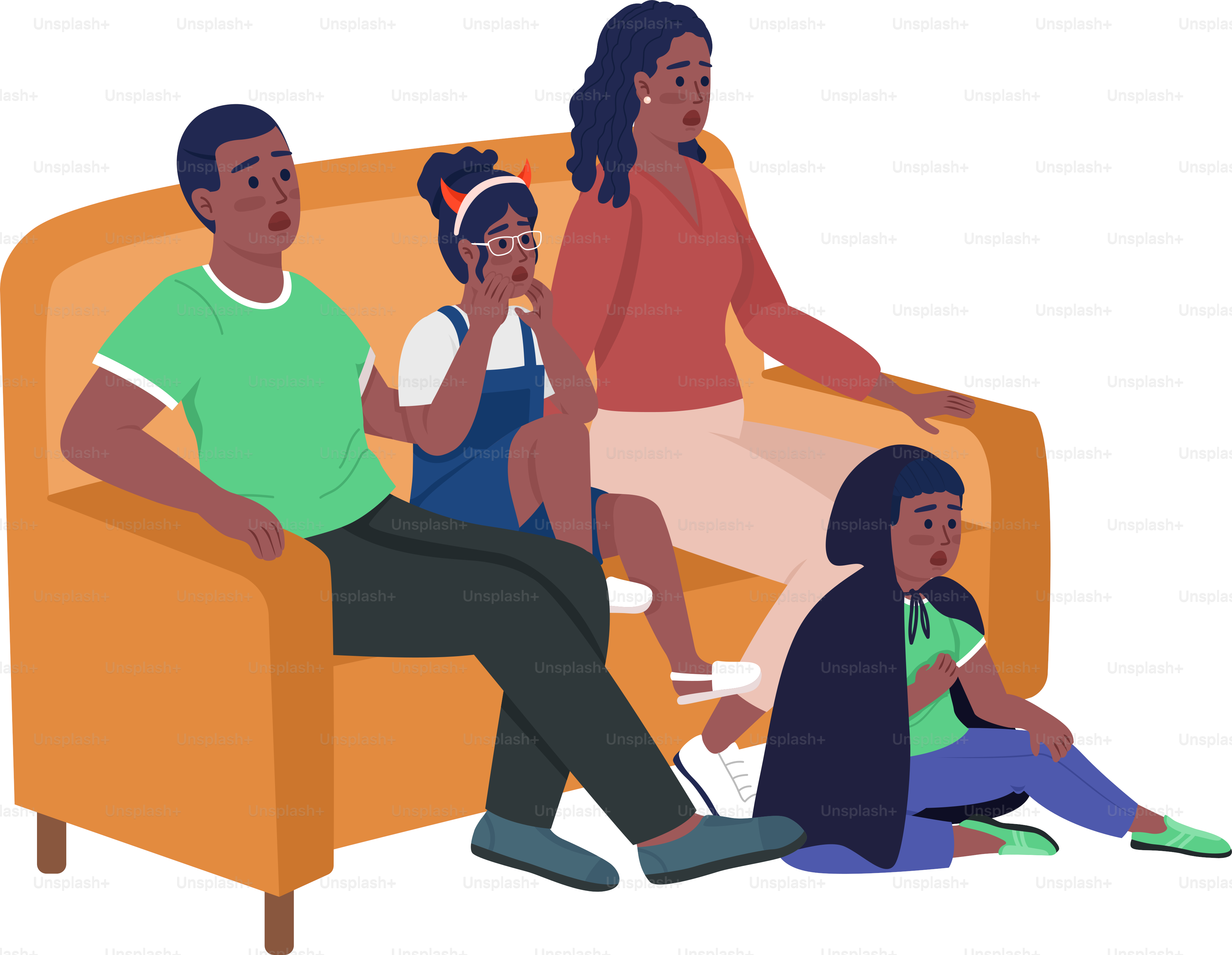 Scared family at Halloween holiday semi flat color vector characters ...