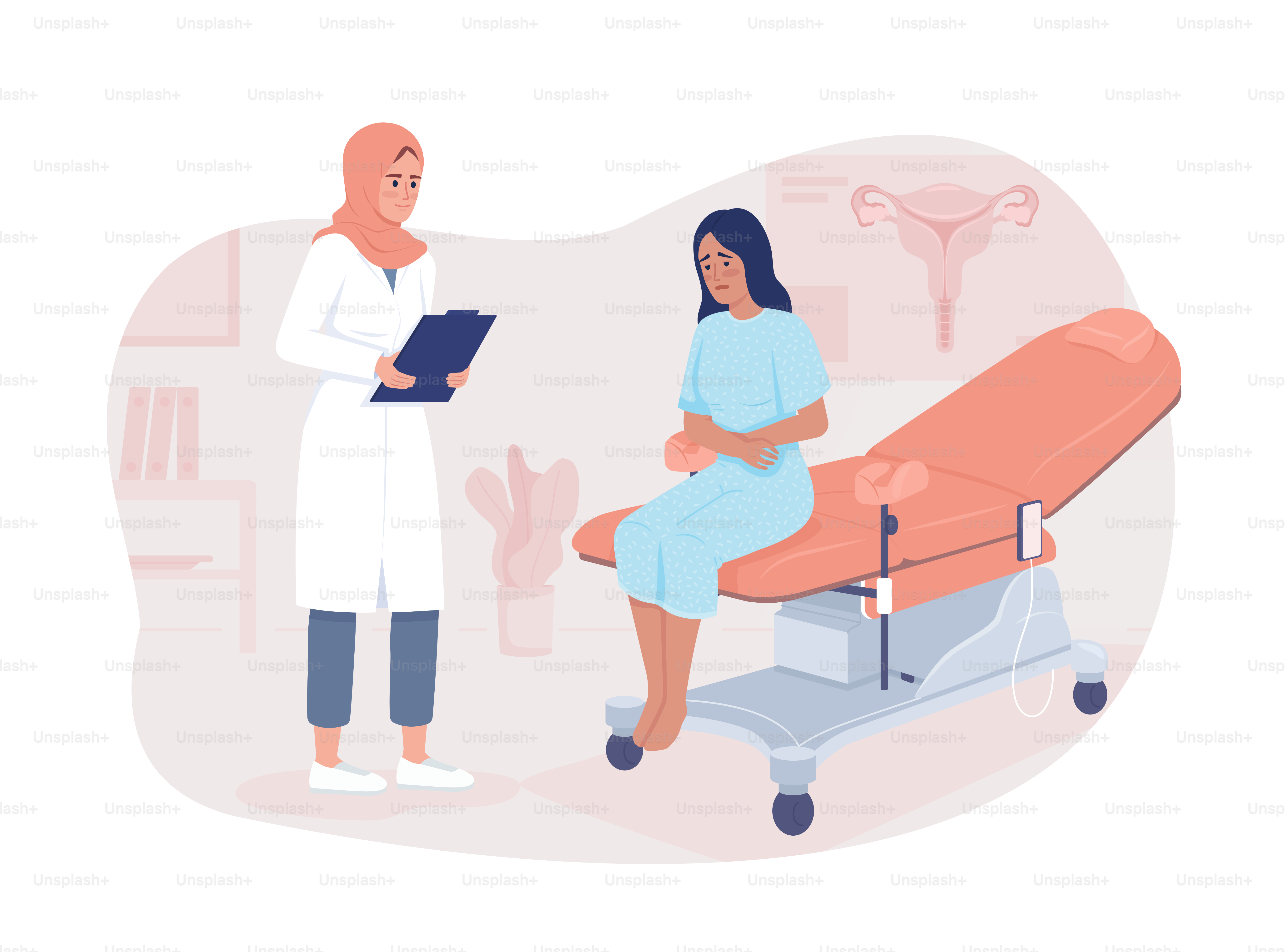 Patient at gynecologist appointment 2D vector isolated illustration ...