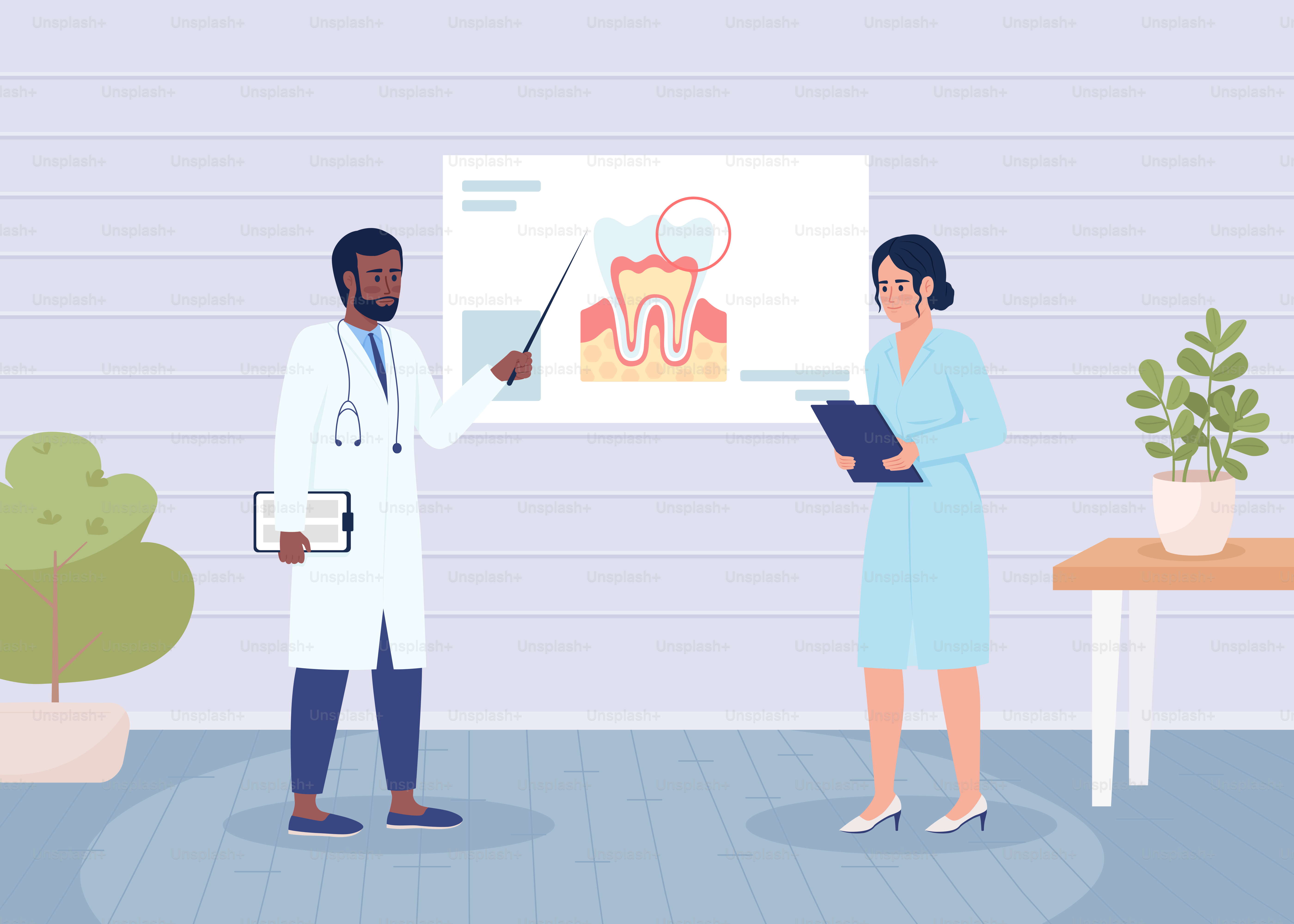 Dentists at medical conference flat color vector illustration ...