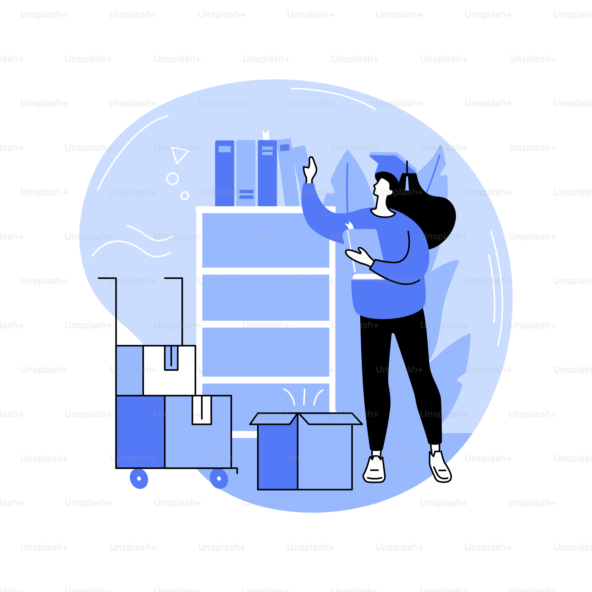 Unpacking things isolated cartoon vector illustrations. Young happy ...