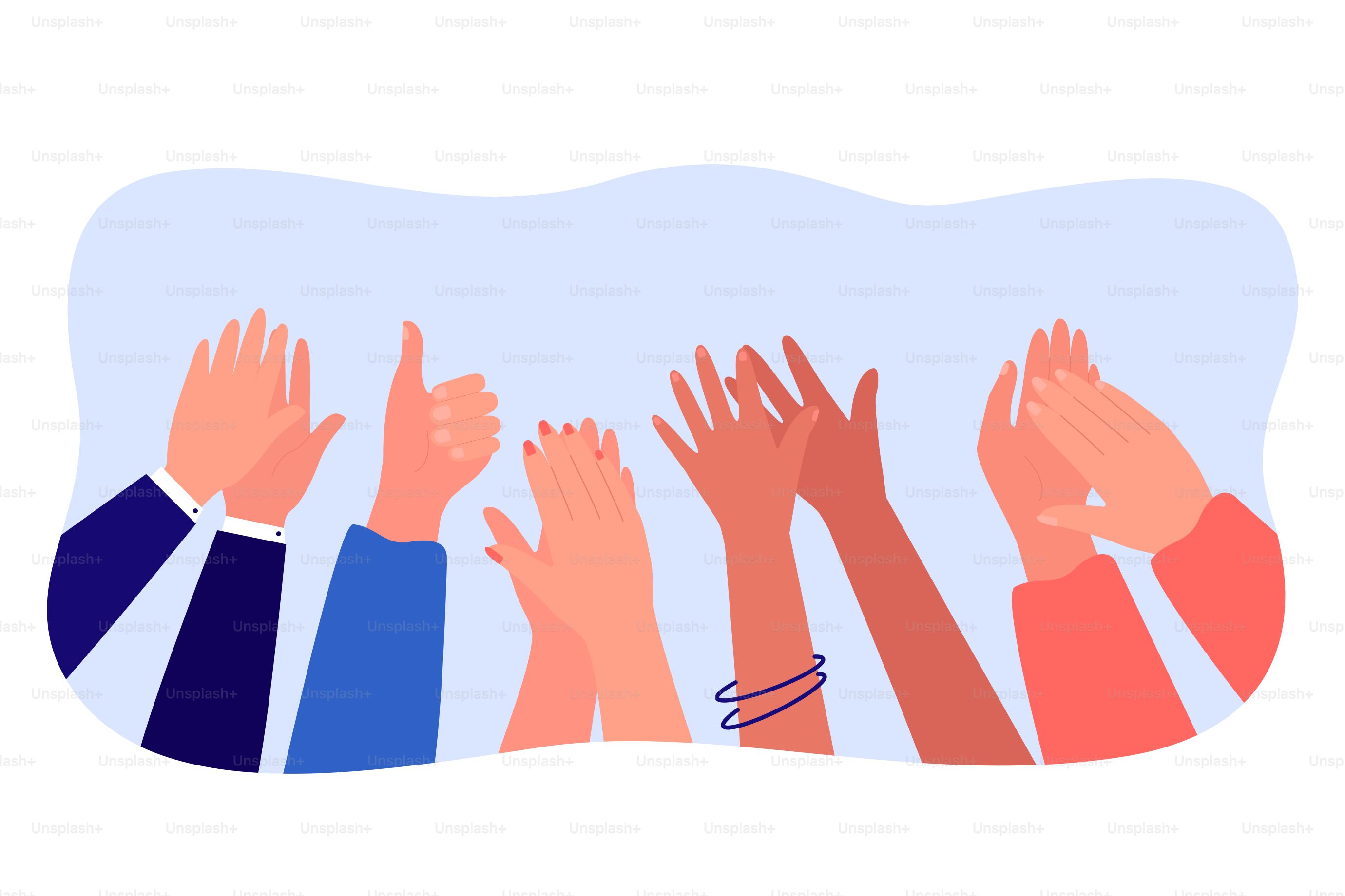 Cartoon diverse people hands applauding flat vector illustration ...