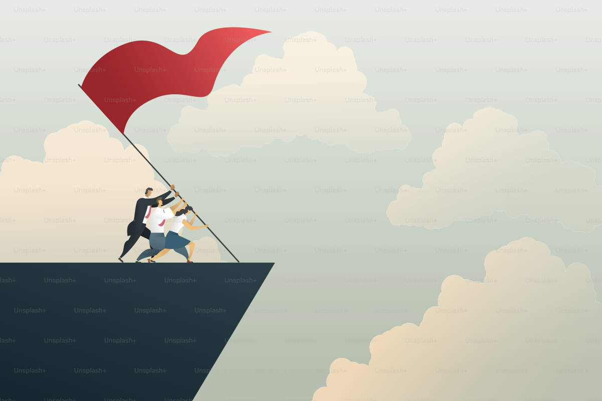 Business people teamwork together to achieve goal on the mountain ...