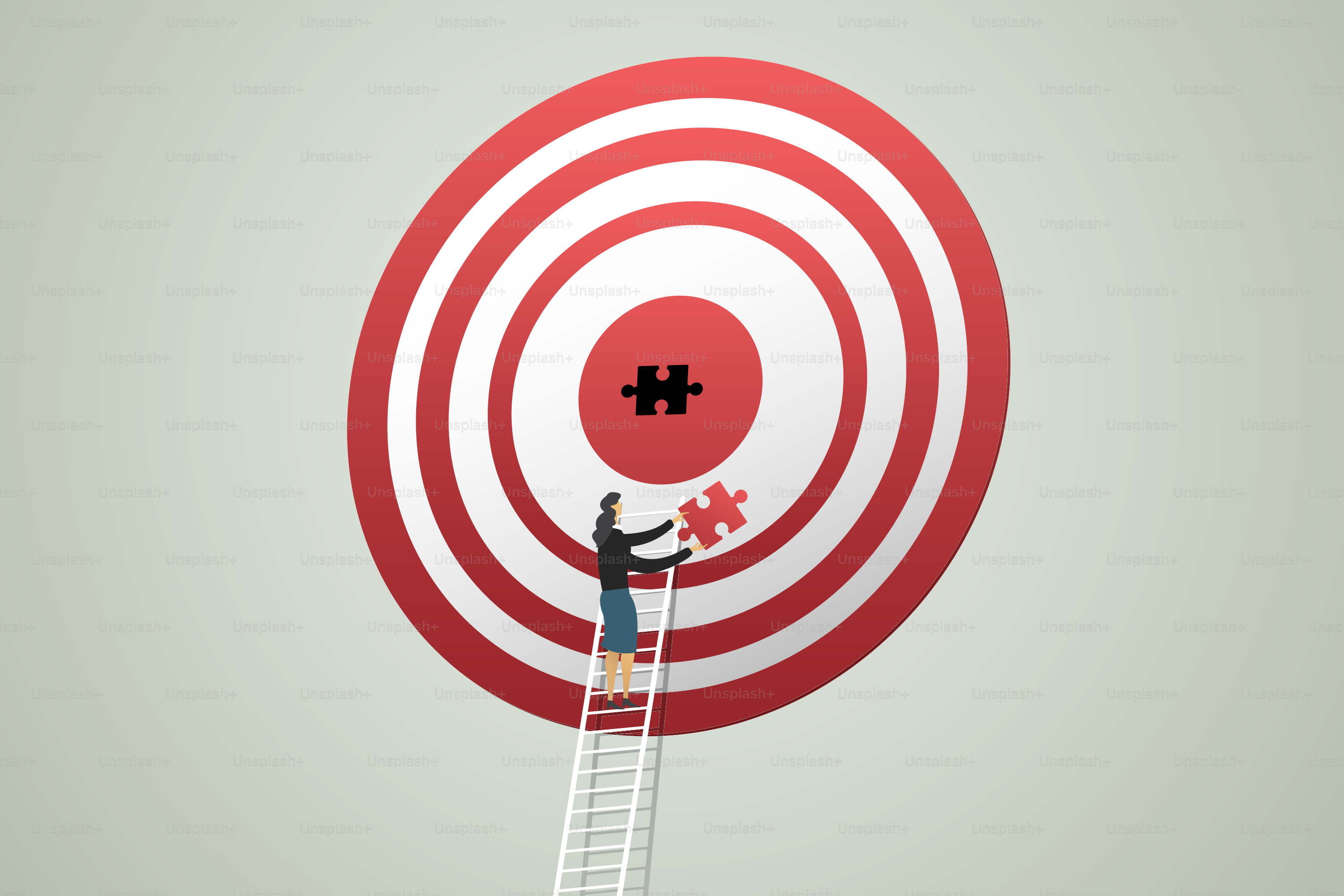 Businesswoman standing with back holding puzzle in hands putting in ...