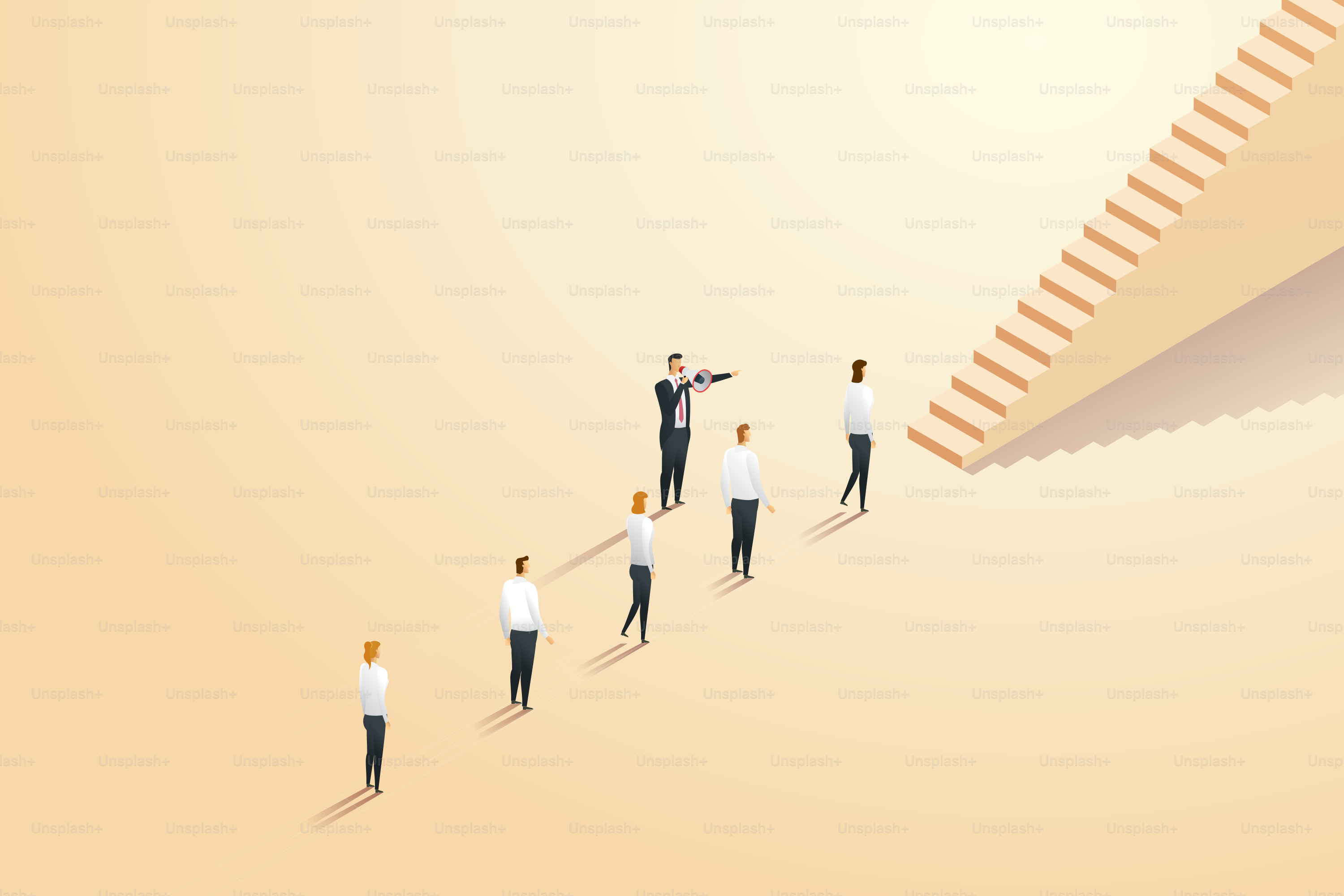 Manager gives orders with voice through megaphone to control staff ...