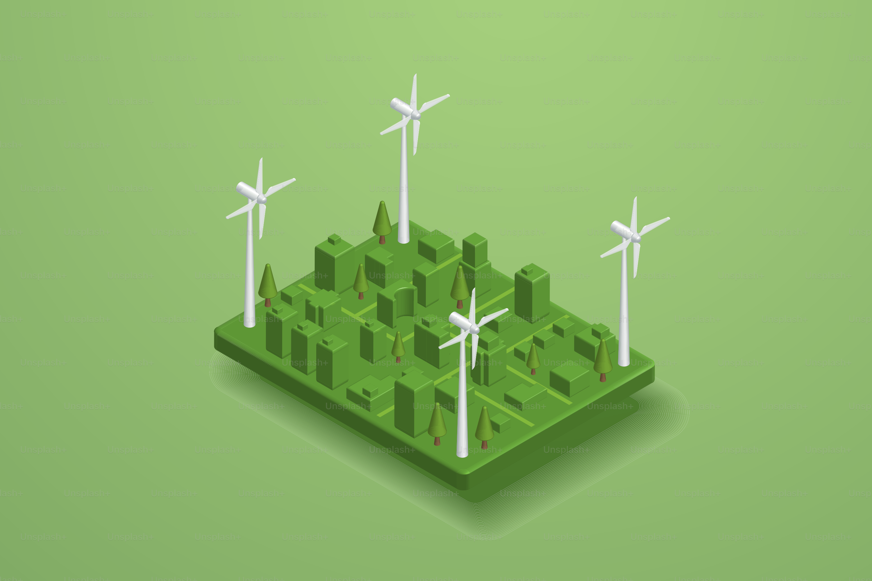 Green city generates electricity with wind turbines Clean energy and ...