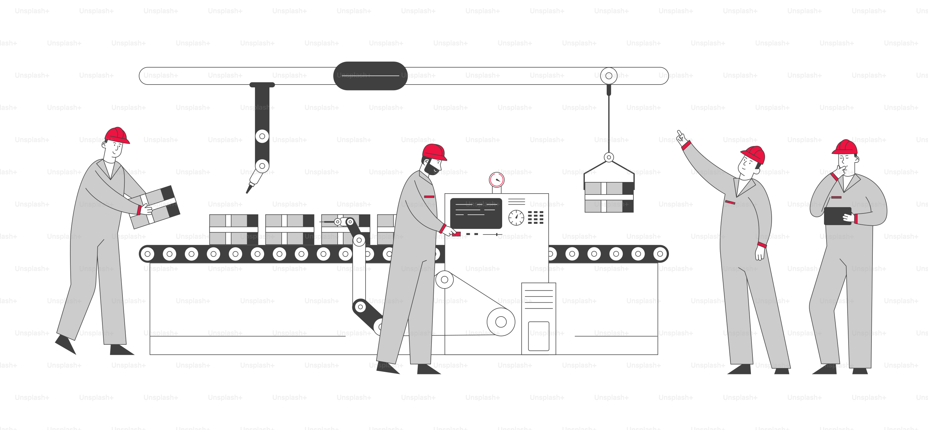 Smart Factory Concept. Robots Hands and Workers Working on Assemble ...