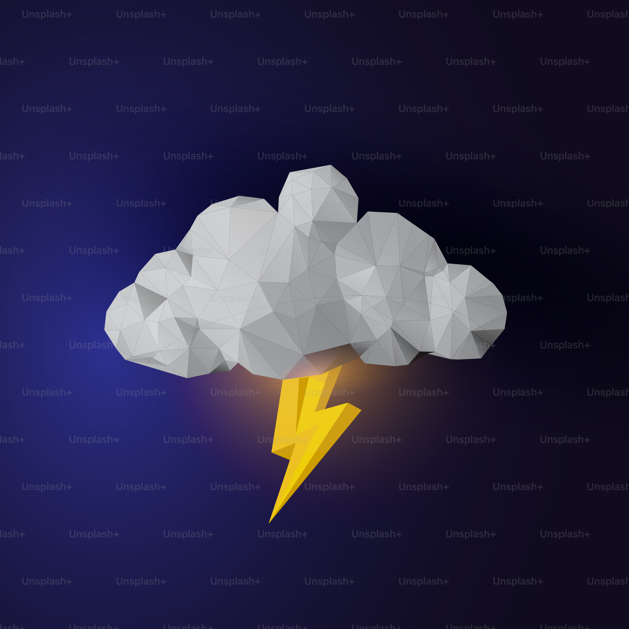 Geometric low poly 3d cloud with thunder lightning bolt vector ...