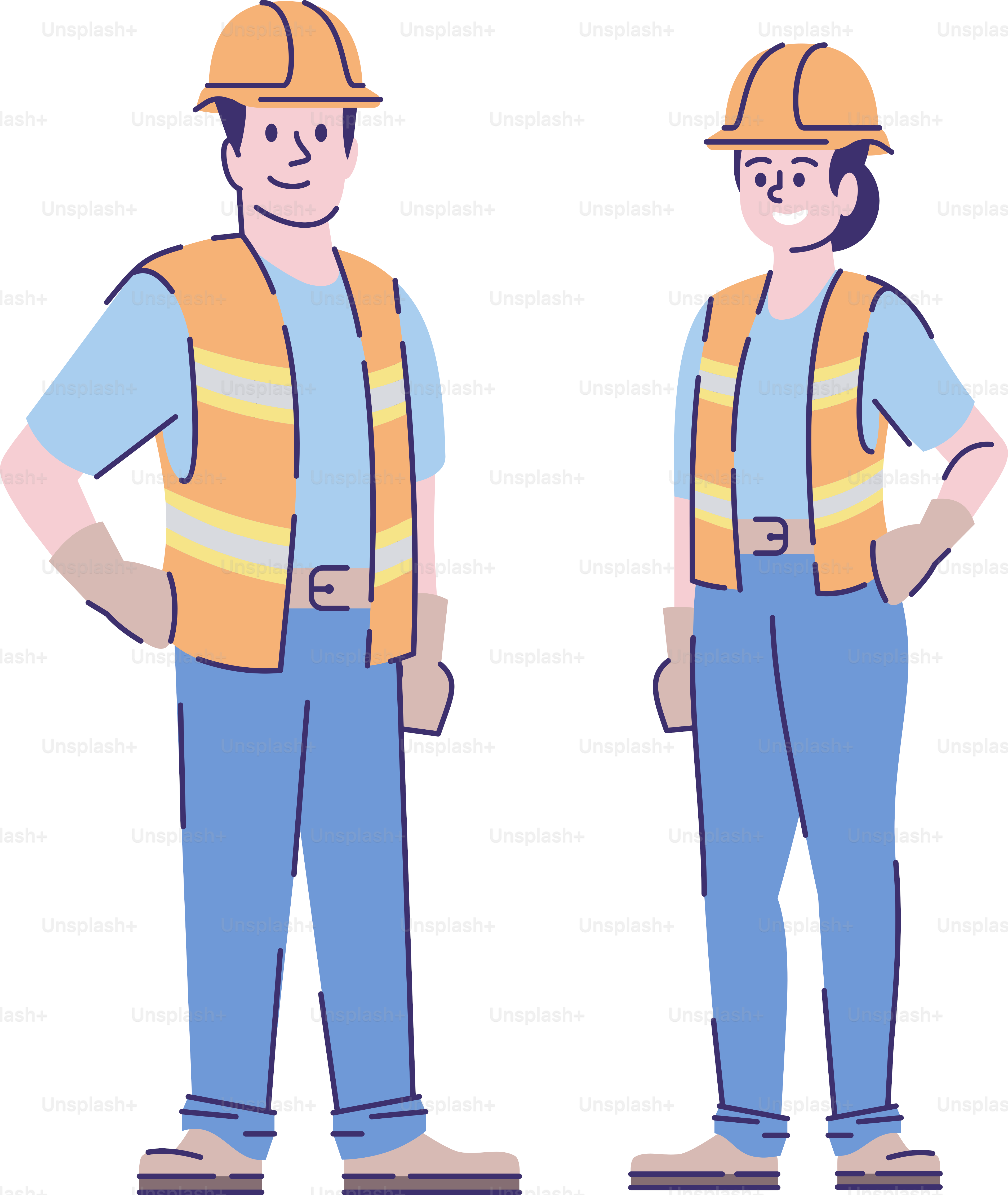 Builders couple flat vector characters. Construction workers, handyman ...