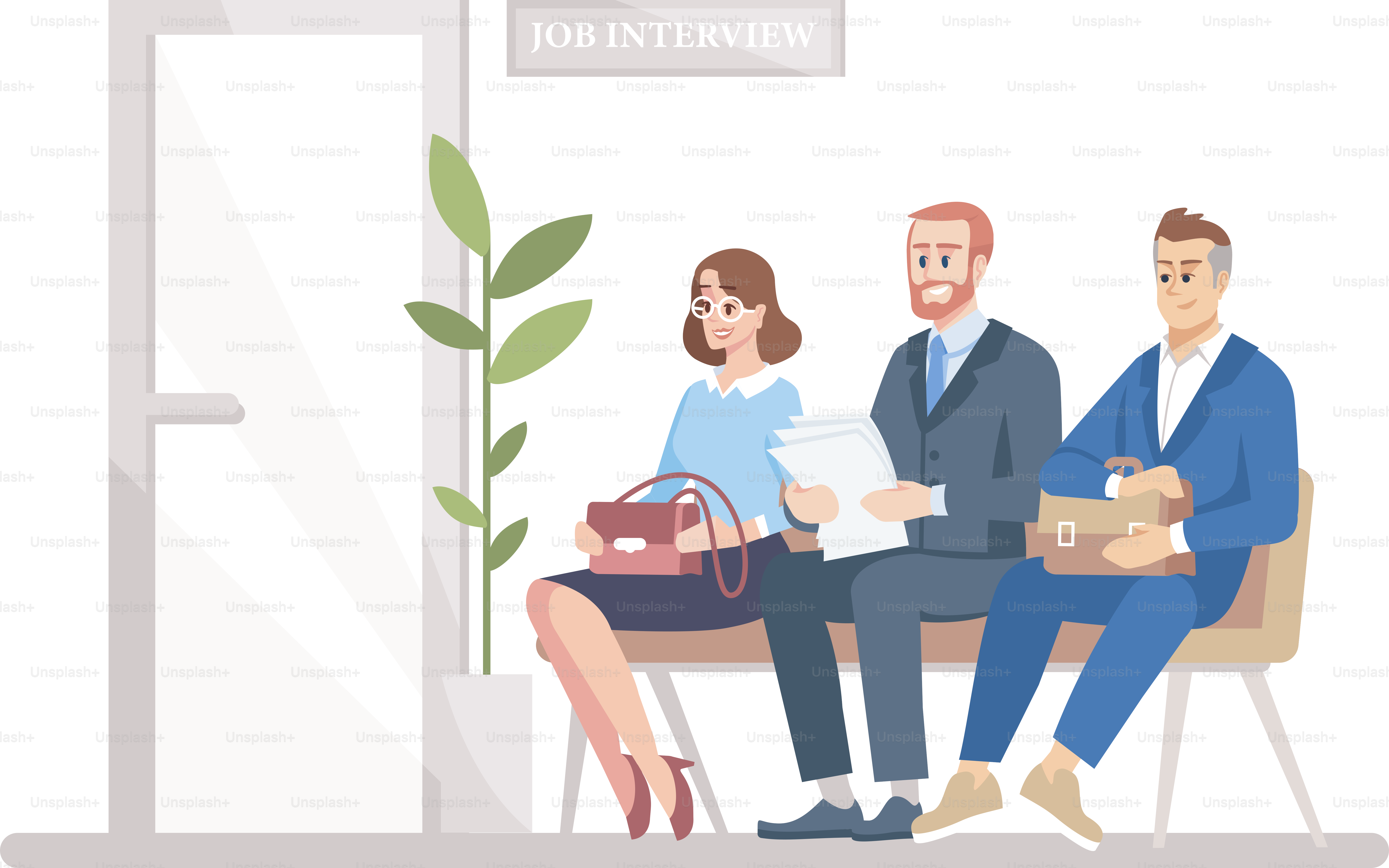 People waiting for job interview flat vector illustration. Smiling men ...