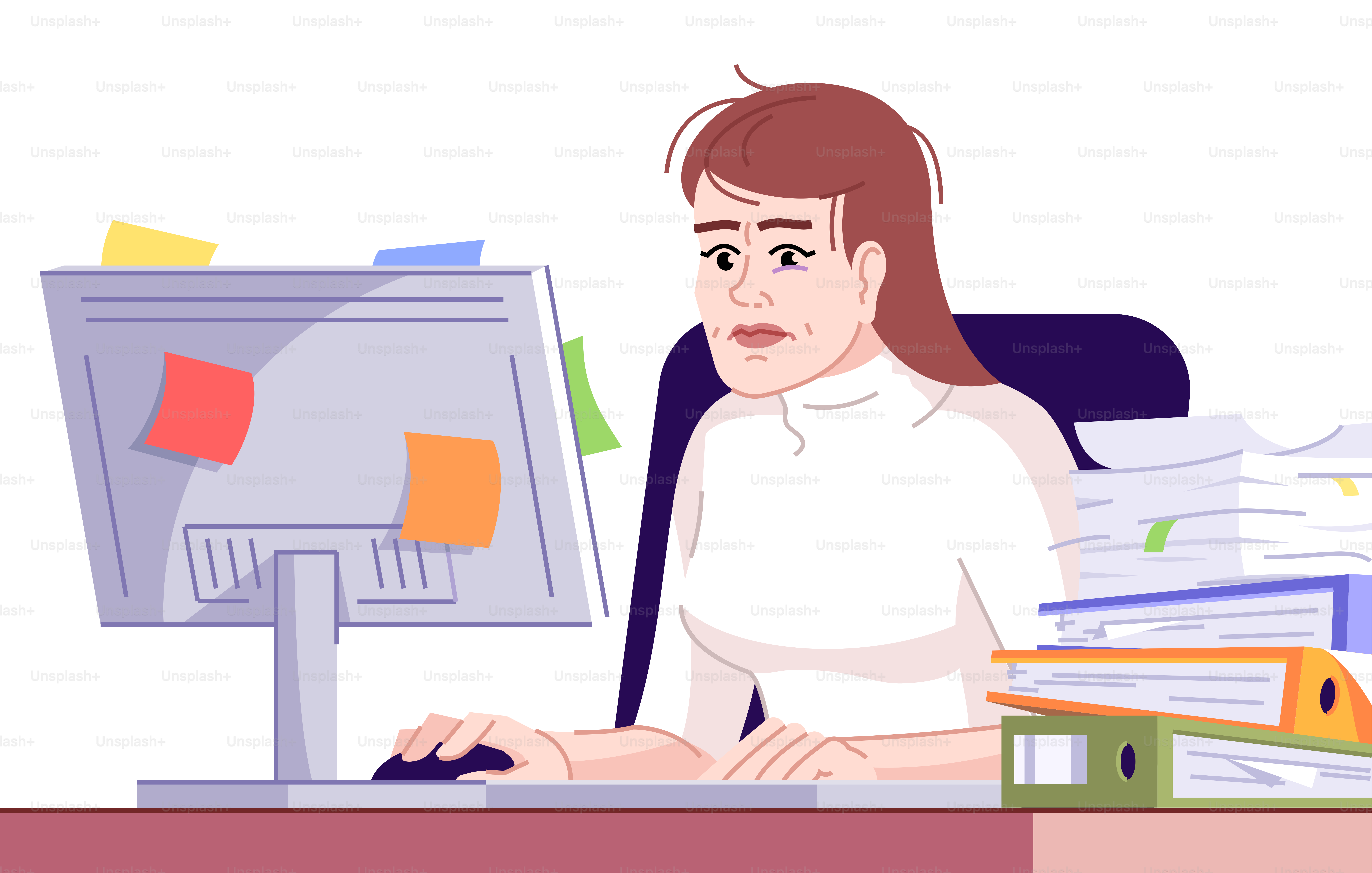 Workaholism flat color vector illustration. Burnout office employee ...