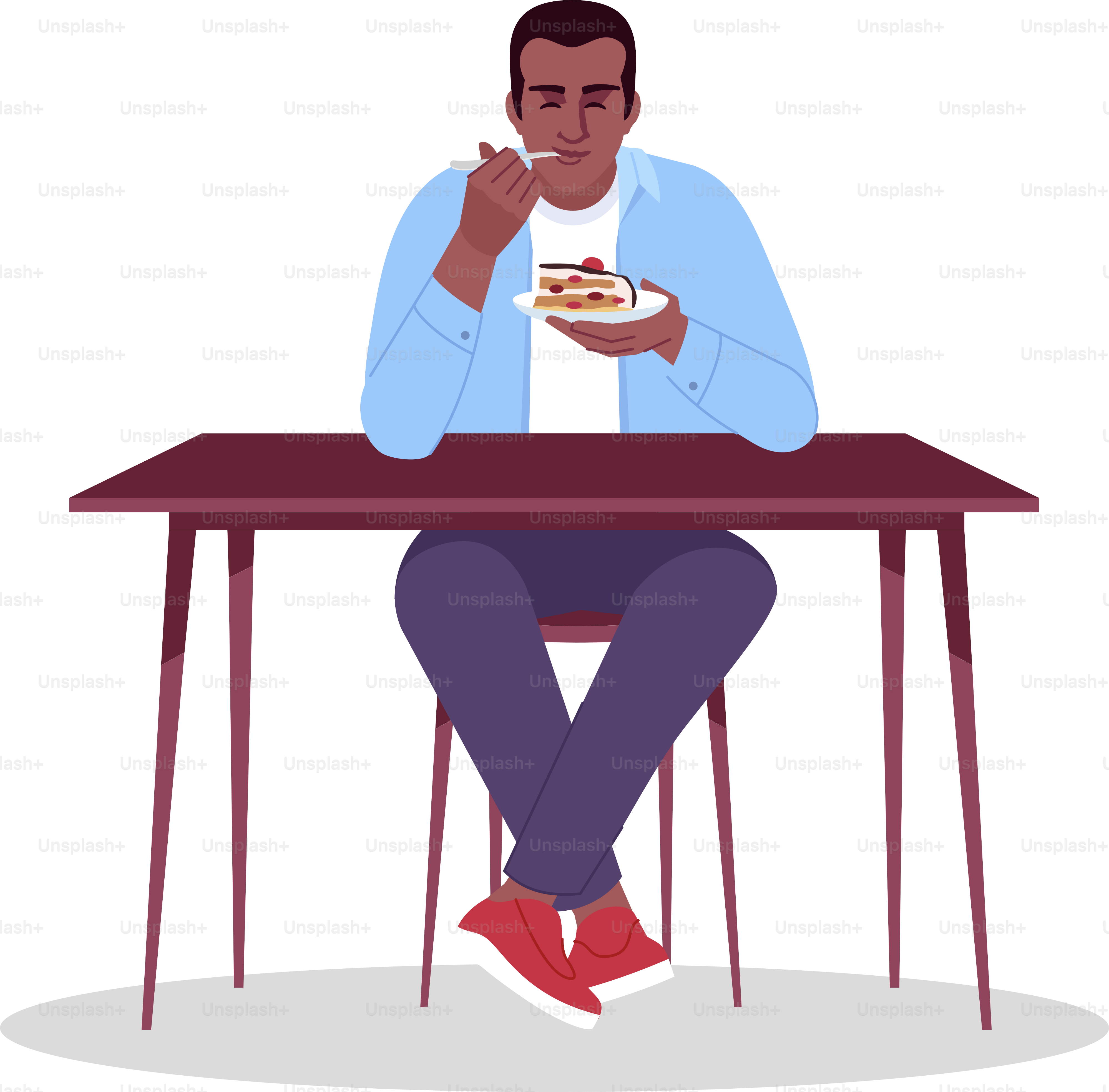 African american guy enjoying cake semi flat RGB color vector ...