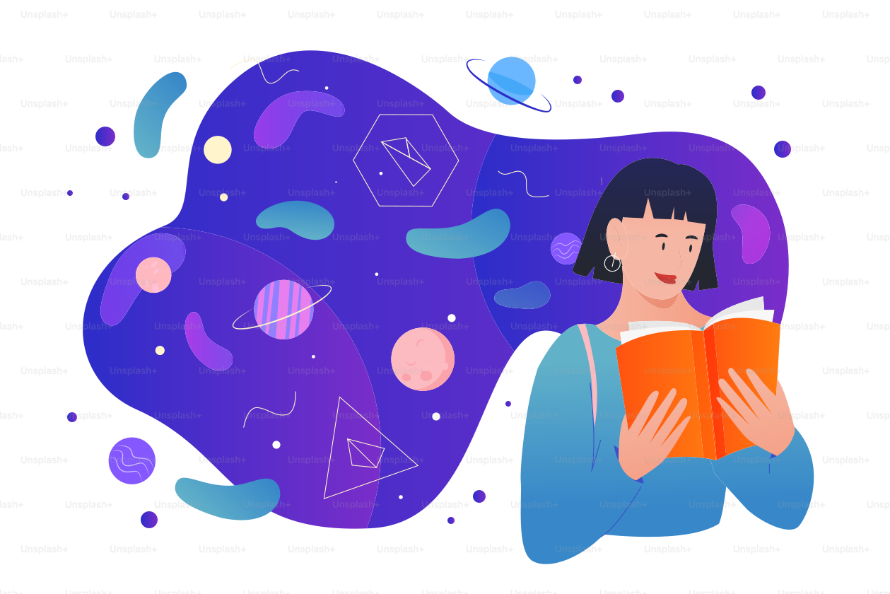 Read scientific books vector illustration. Cartoon young reader ...