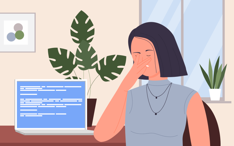 People with computer tech error in office workplace vector illustration ...