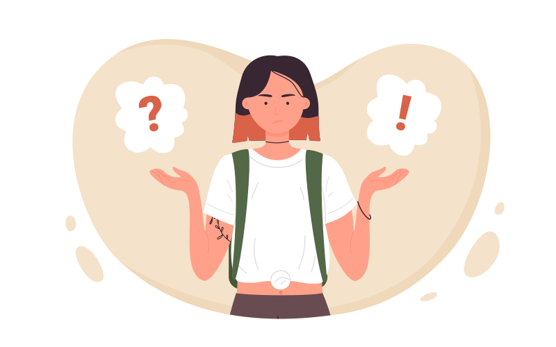 Girl asking question, dilemma concept vector illustration. Cartoon ...