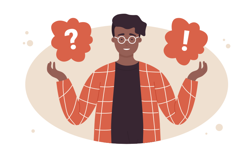 Guy asking question, dilemma concept vector illustration. Cartoon young ...