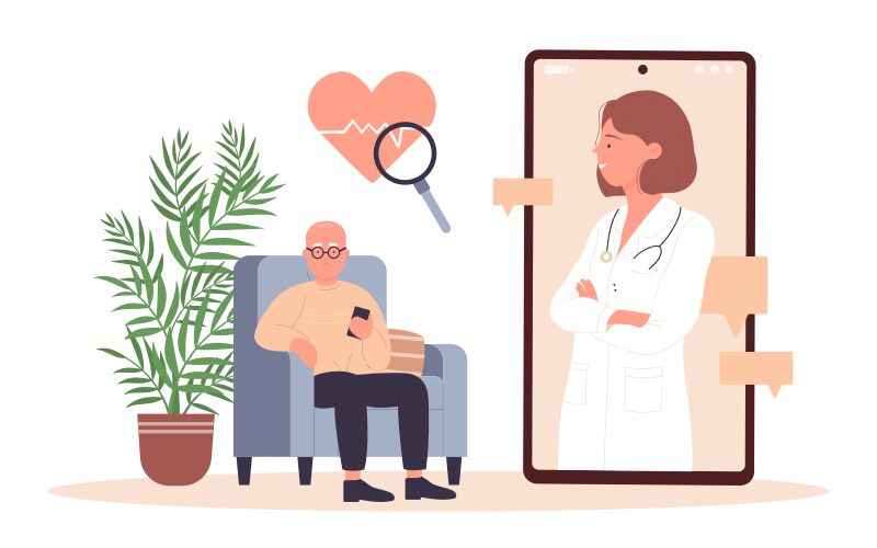 Heart checkup online for senior people vector illustration. Cartoon old ...