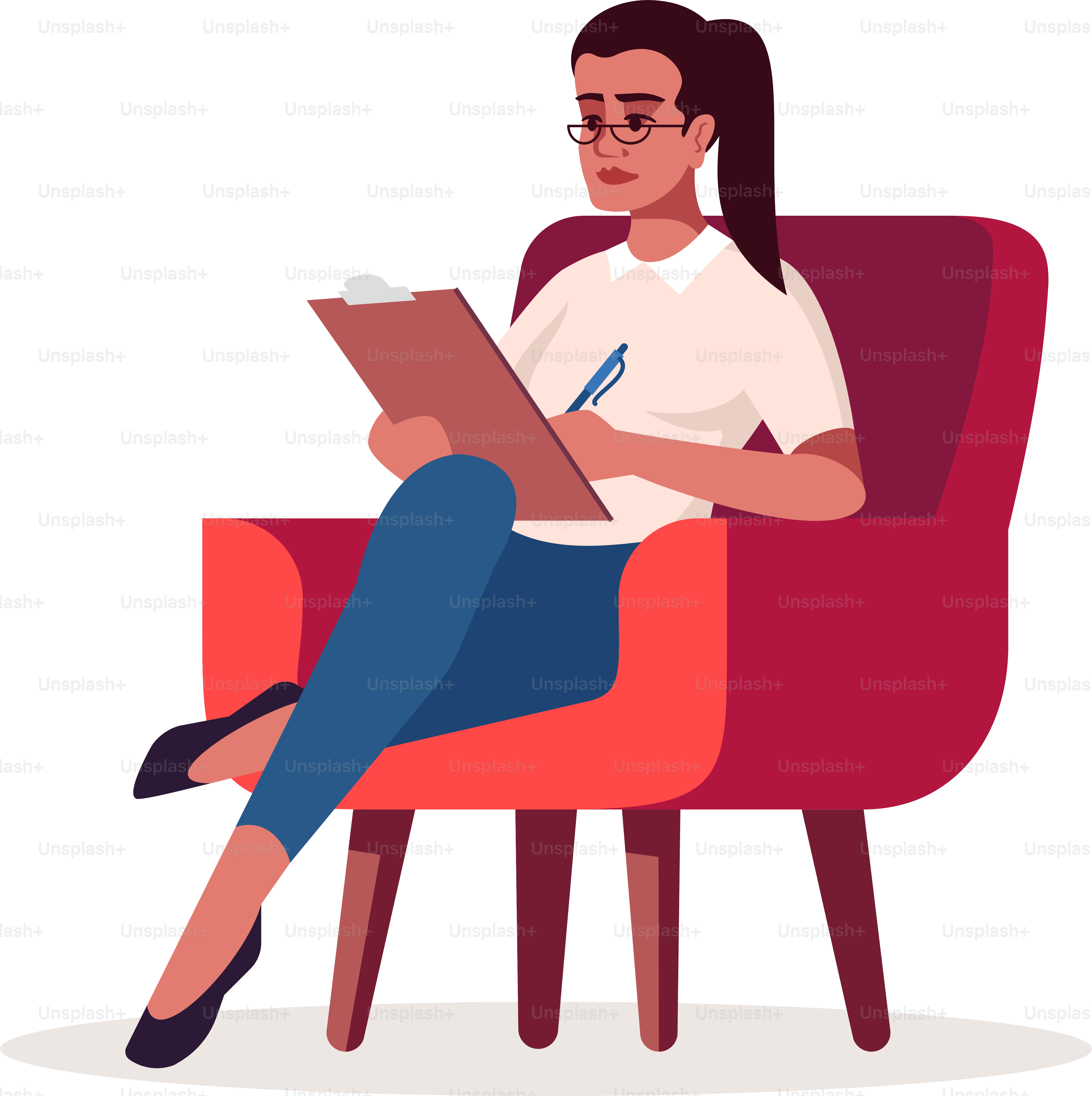 Female clinical therapist semi flat RGB color vector illustration ...