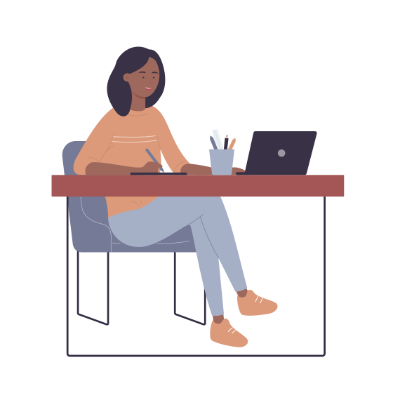 Office assistant girl working at the workstation. Administrative ...