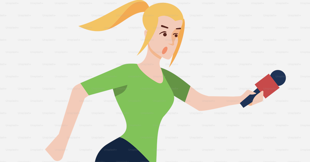 거리 저널리즘 세미 플랫 Rgb 컬러 벡터 그림입니다 매스 미디어 점령 마이크를 들고 있는 여성 기자는 흰색 배경에 만화