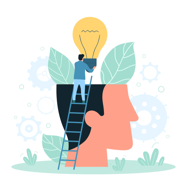 Skills management, development, idea creation and invention. Cartoon ...