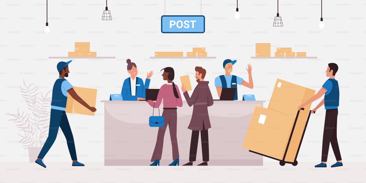 Distribution of parcels from warehouse and letters in post office ...