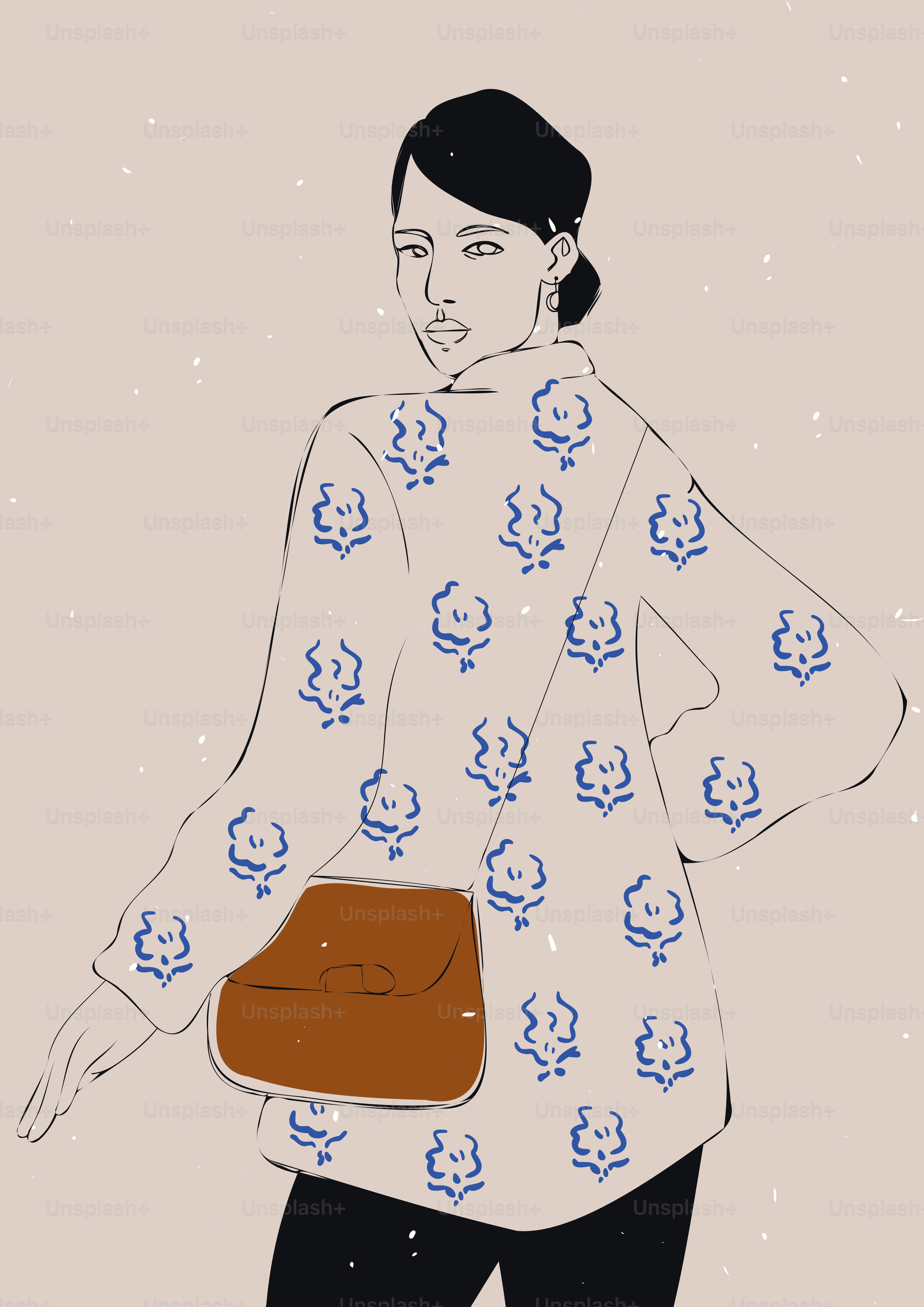 Young beautiful women, hand-drawn in black ink, charcoal. Models in ...