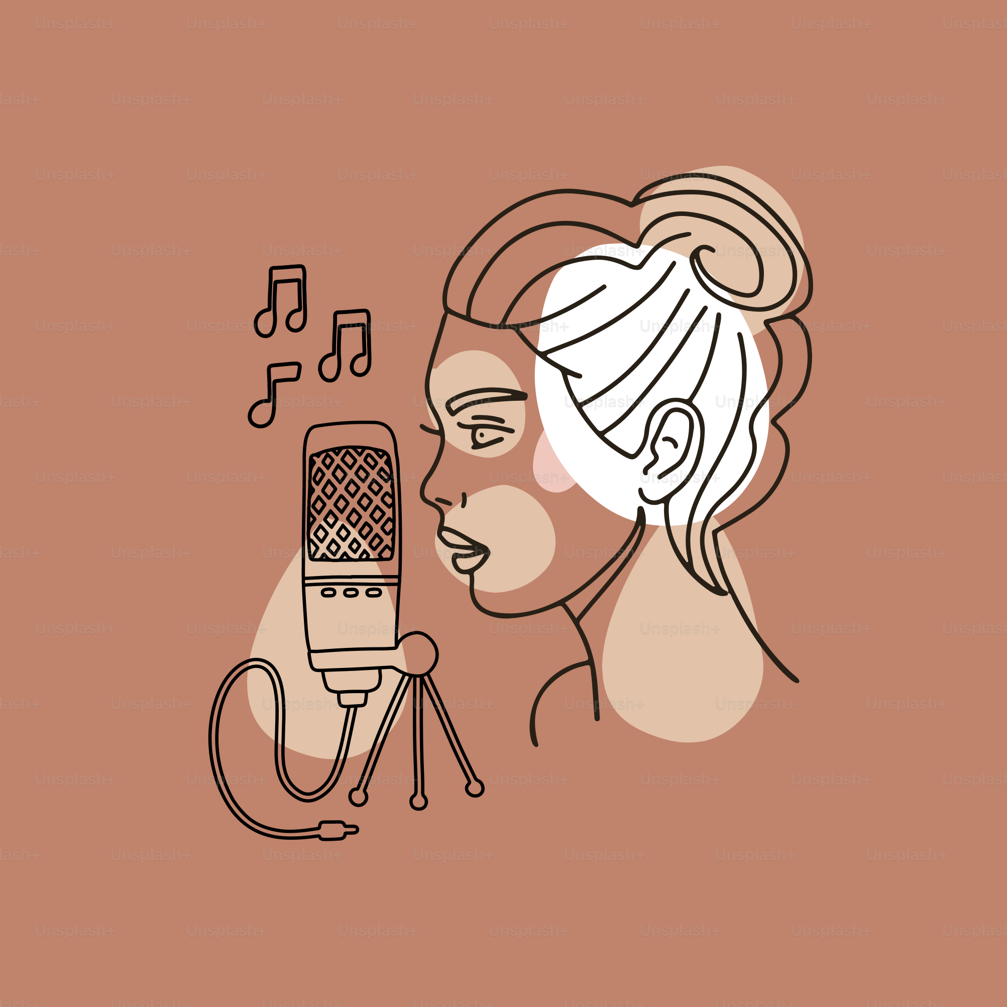 Linear trendy Illustration of a Girl Profile Silhouette singing to a ...