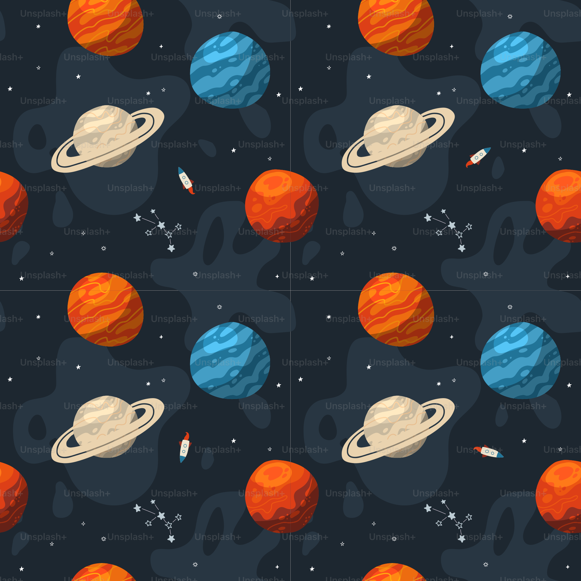 Seamless galaxy pattern with constellations and planets. Cosmic flat ...