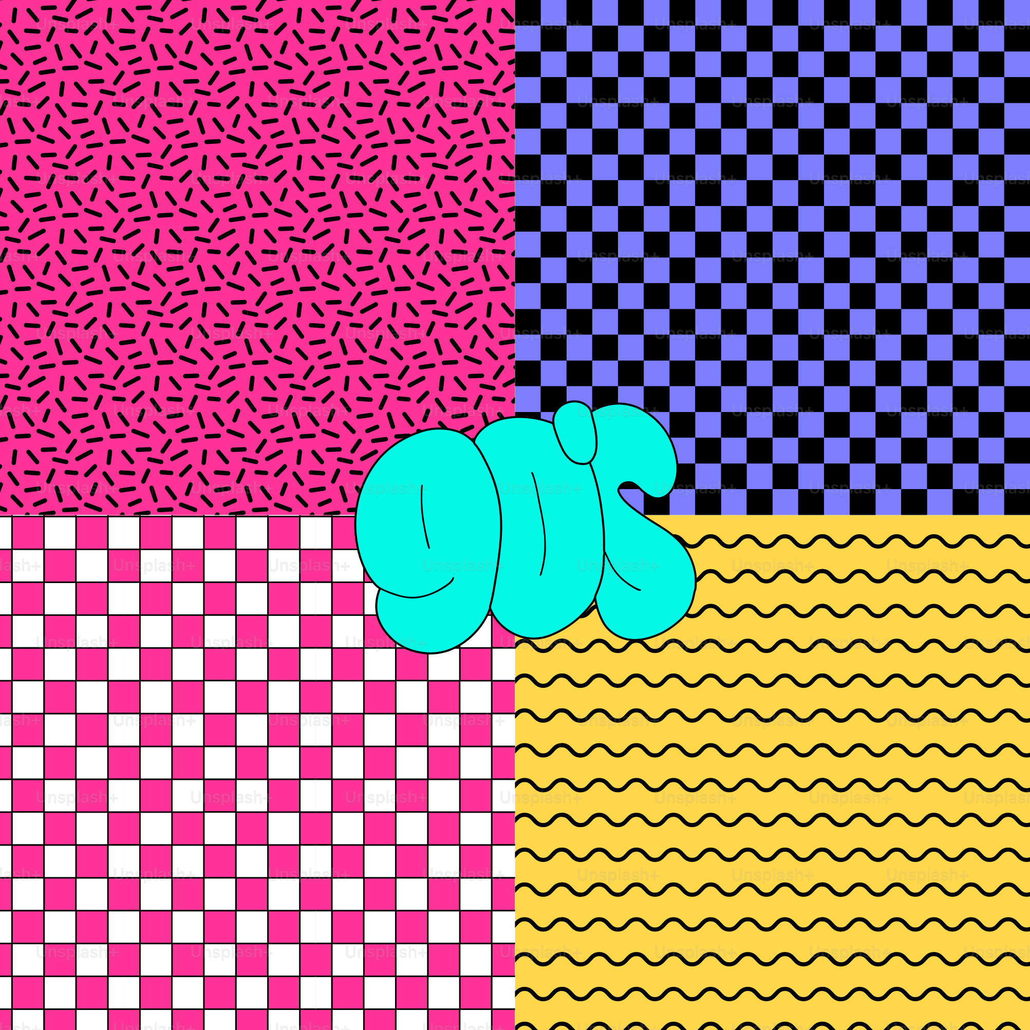 Seamless patterns set with geometric, grid, striped and other elements ...