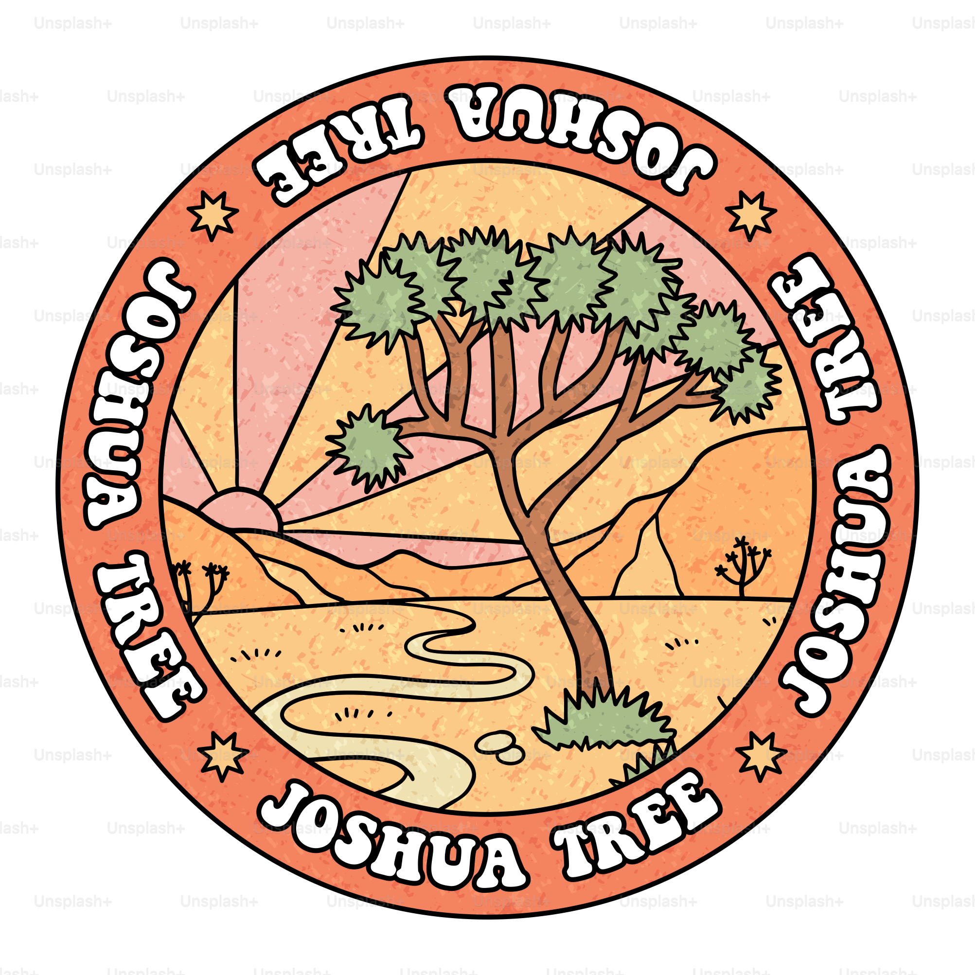 Joshua tree graphic round badge print artwork for apparel, sticker ...