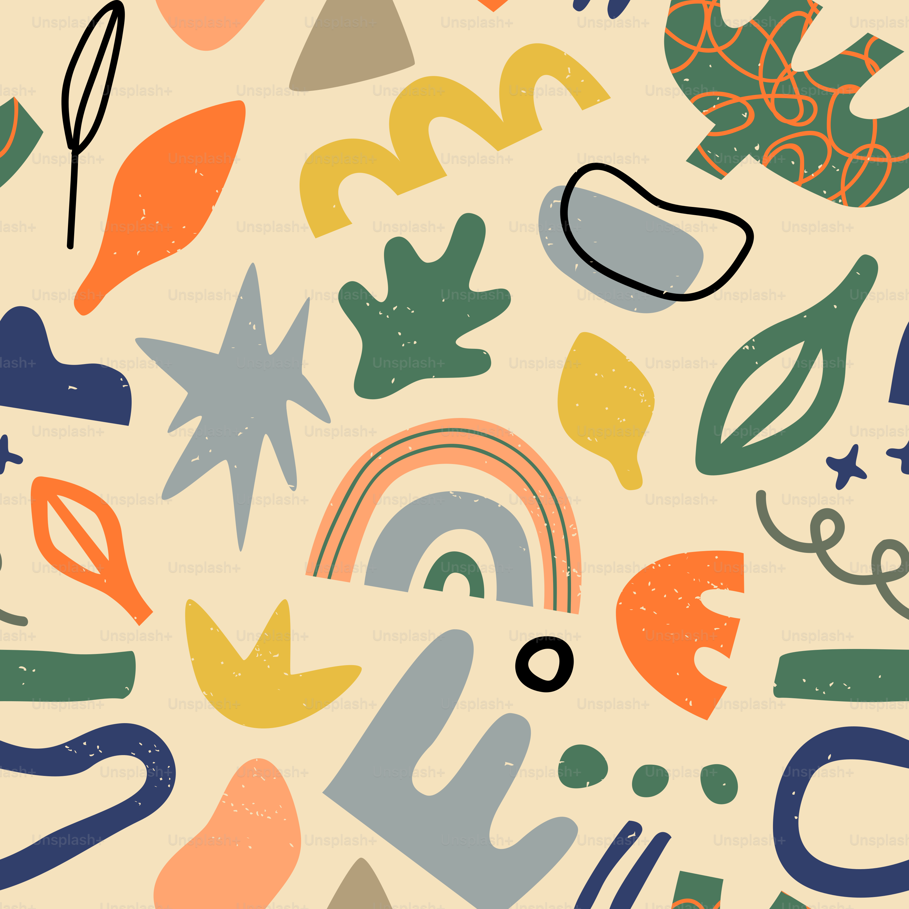 Abstract organic shape seamless pattern, random flat cartoon doodles in ...