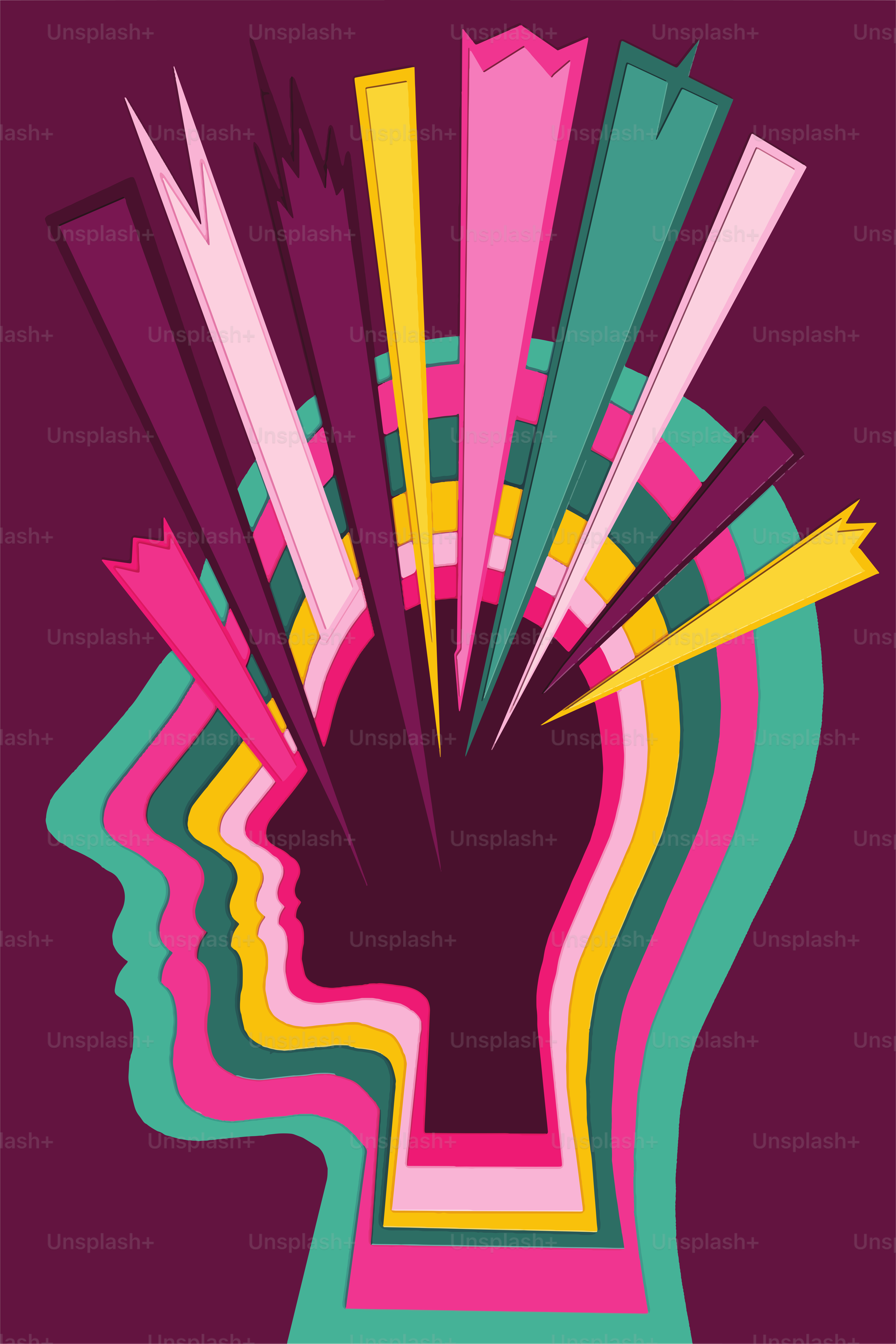 Vektor Siluet kepala manusia dalam seni potongan kertas dengan bayangan ...