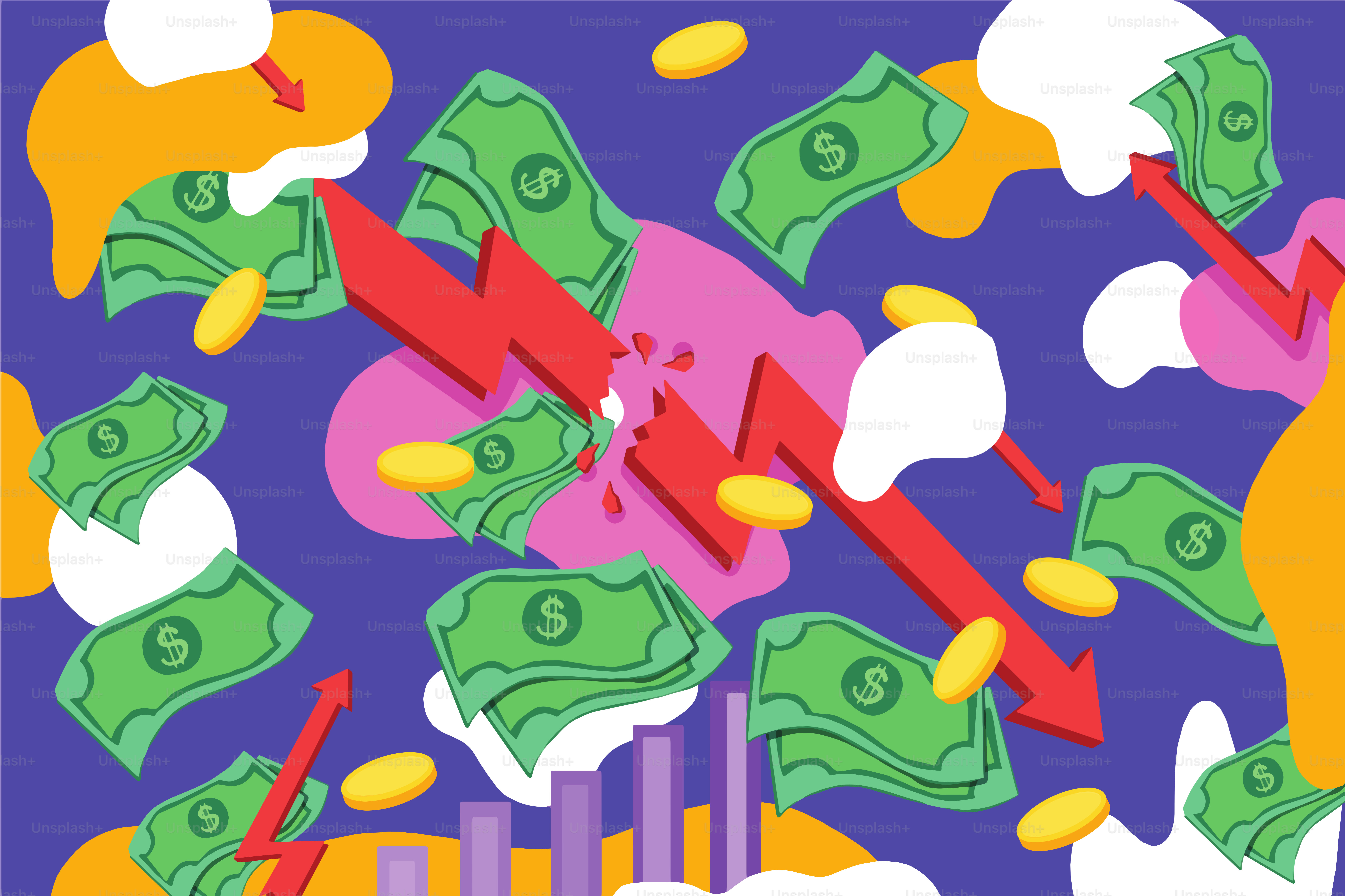 Illustration depicting rise and fall of stocks and economy as a ...