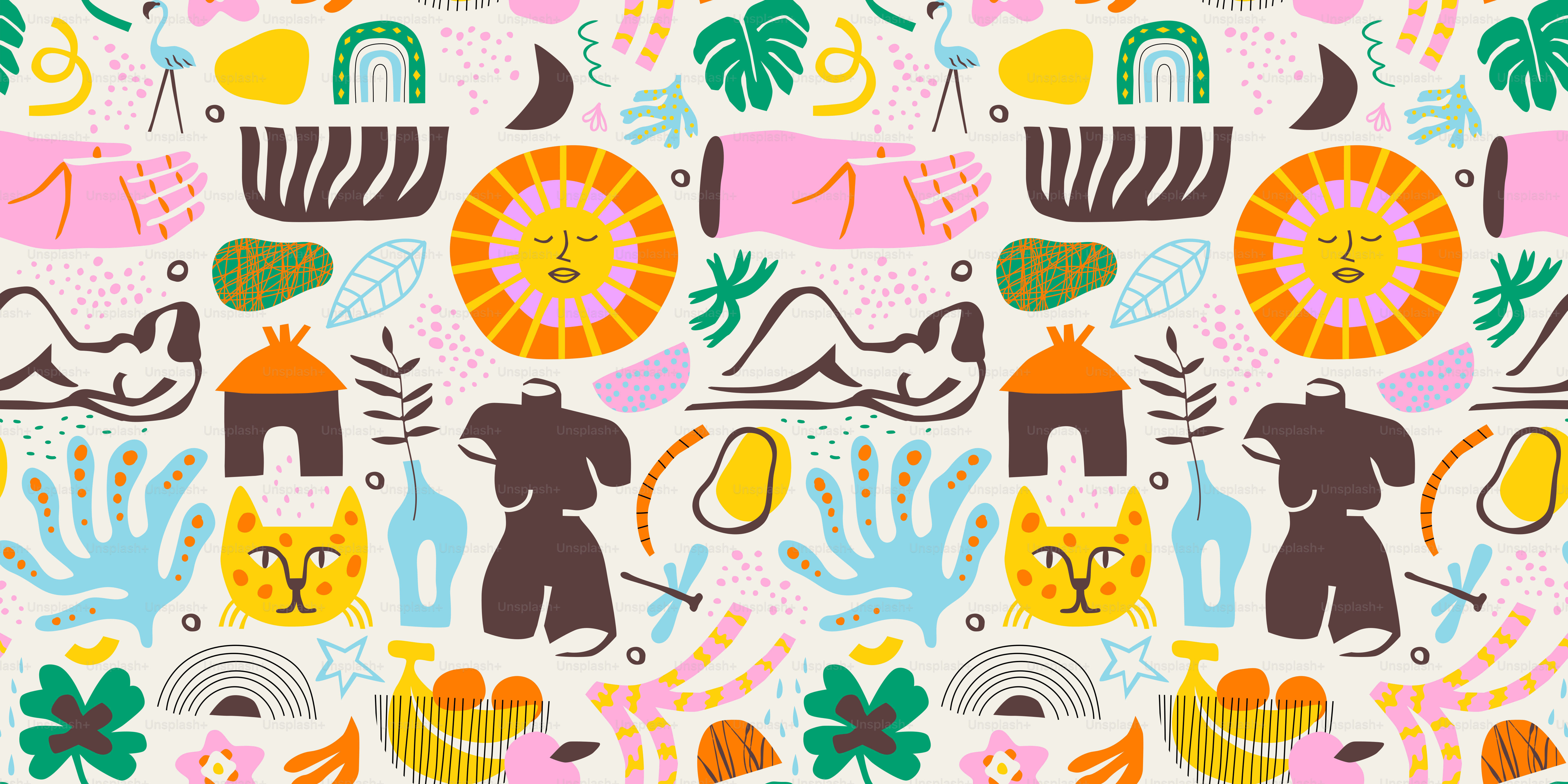 Abstract summer nature shape art seamless pattern with colorful ...